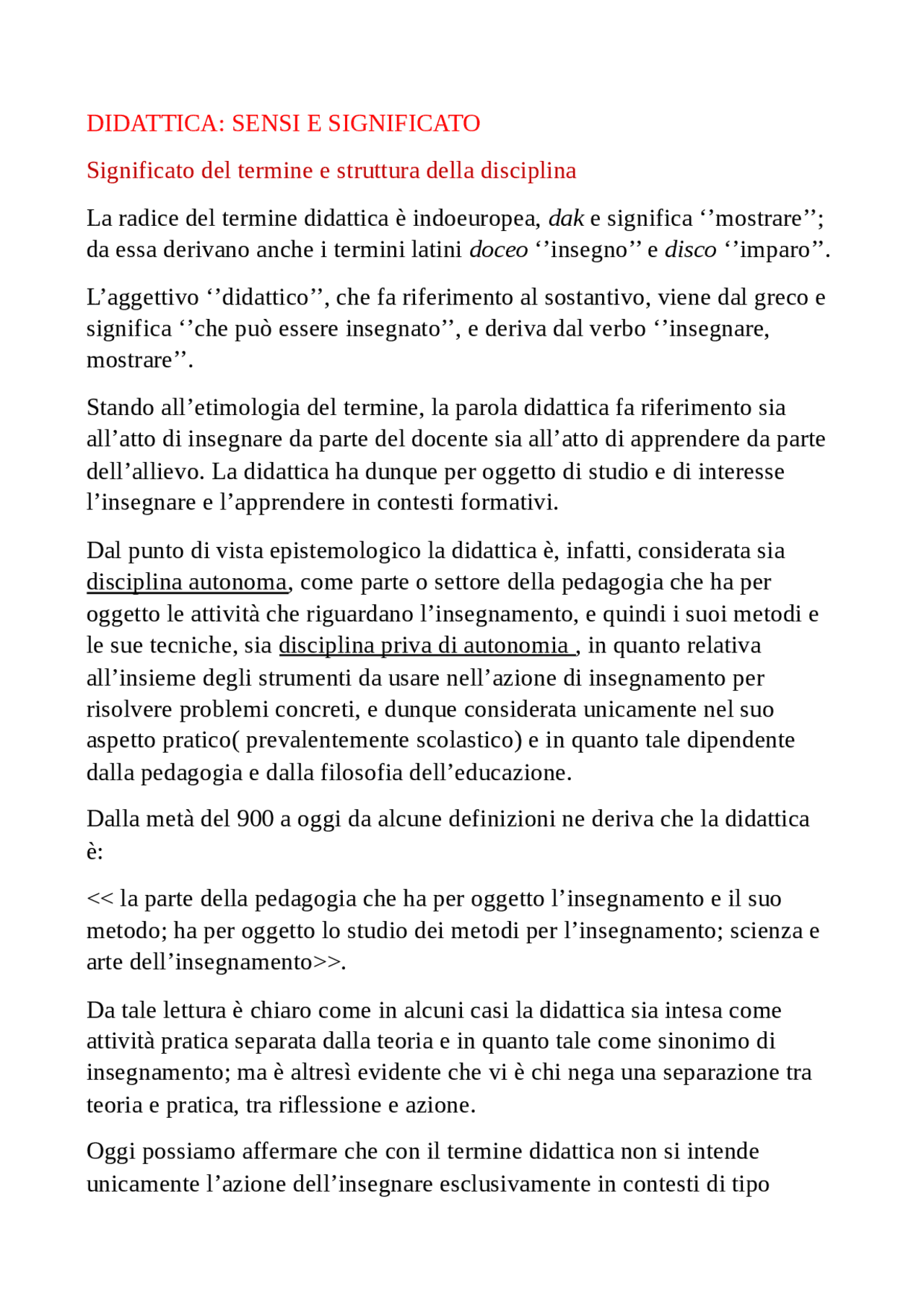 Didattica Sensi E Significato Docsity