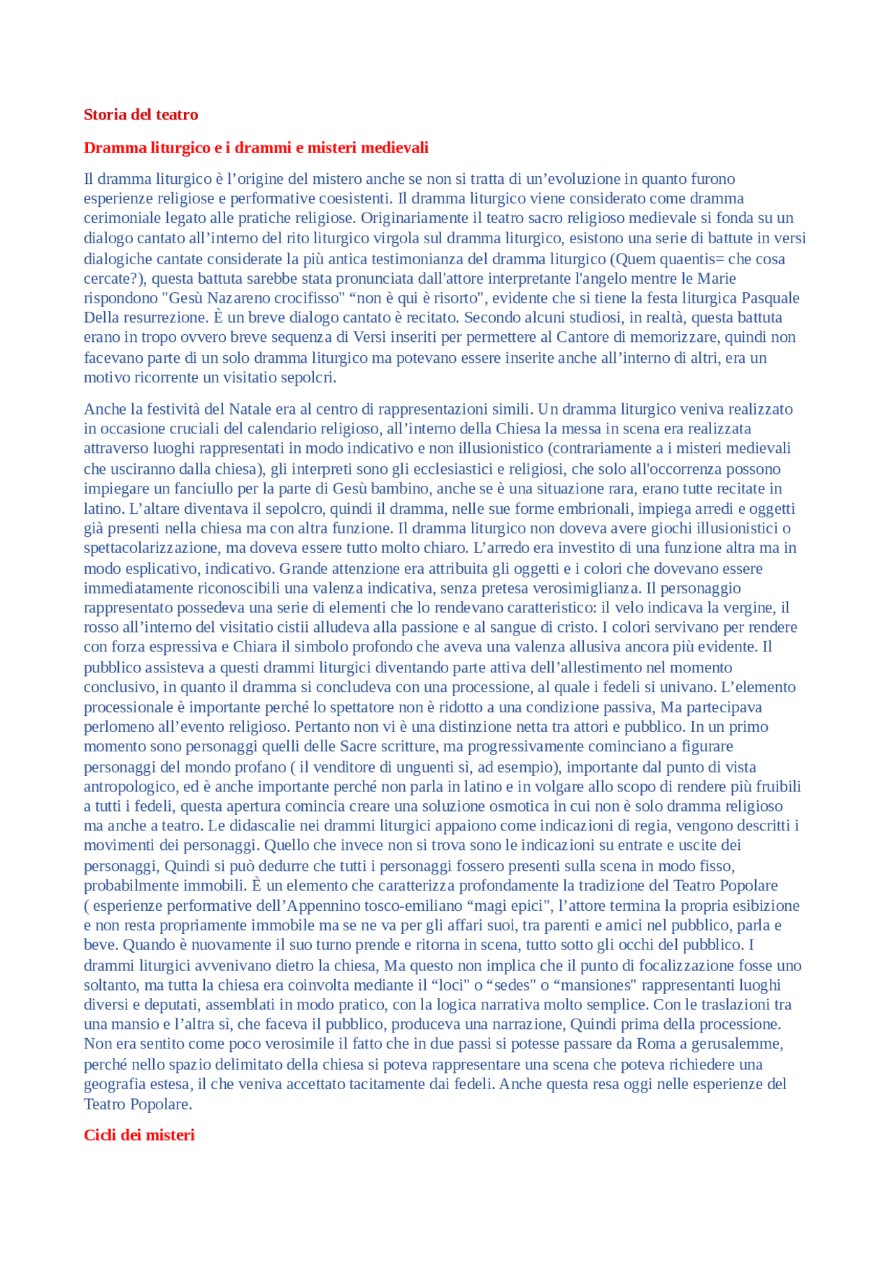 Storia del tatro 400 e 500 - Docsity