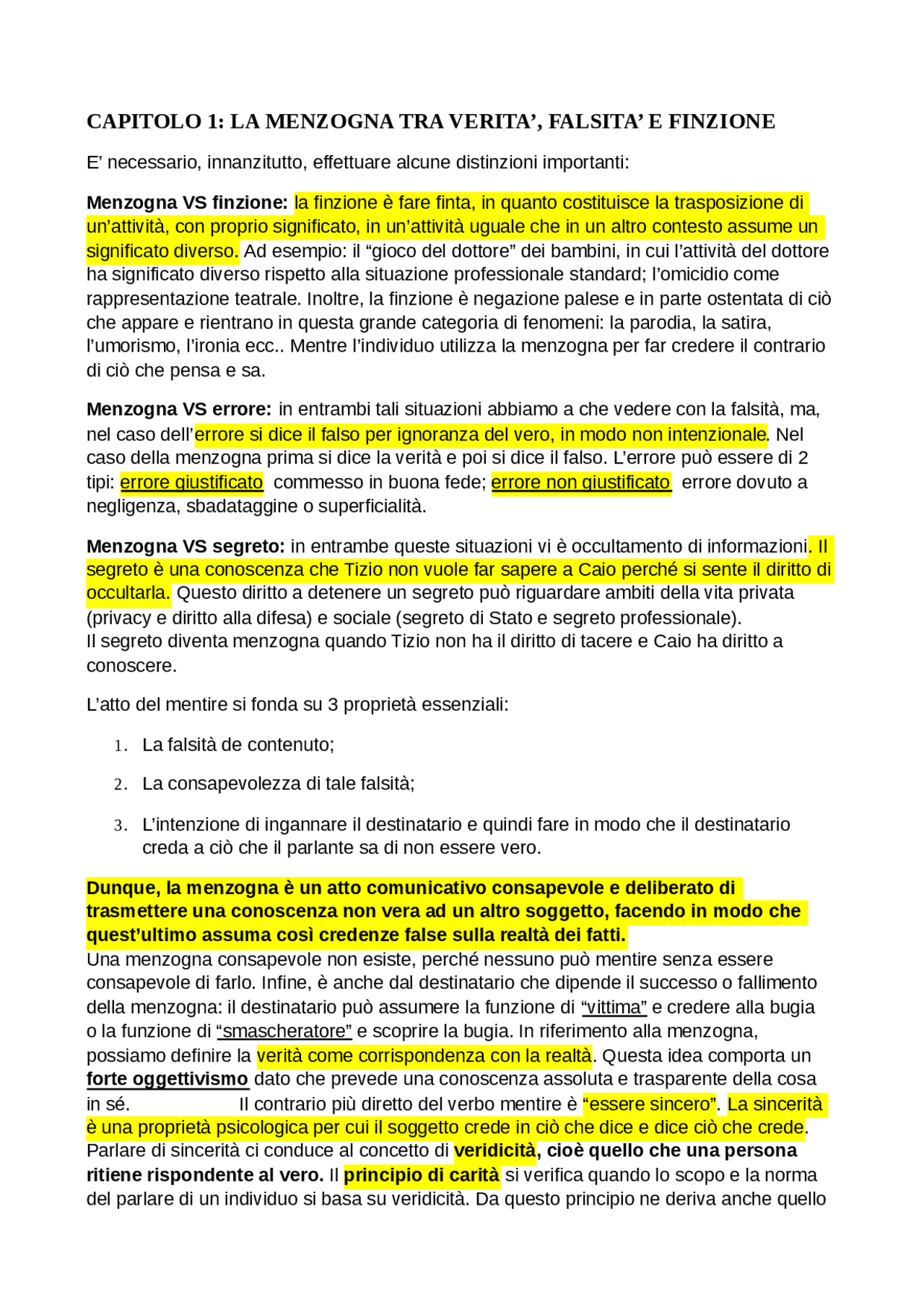 RIASSUNTO LIBRO "MENTIRE" - Docsity