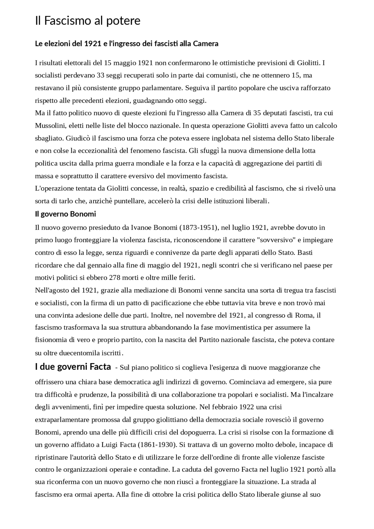 Il Fascismo Al Potere Docsity