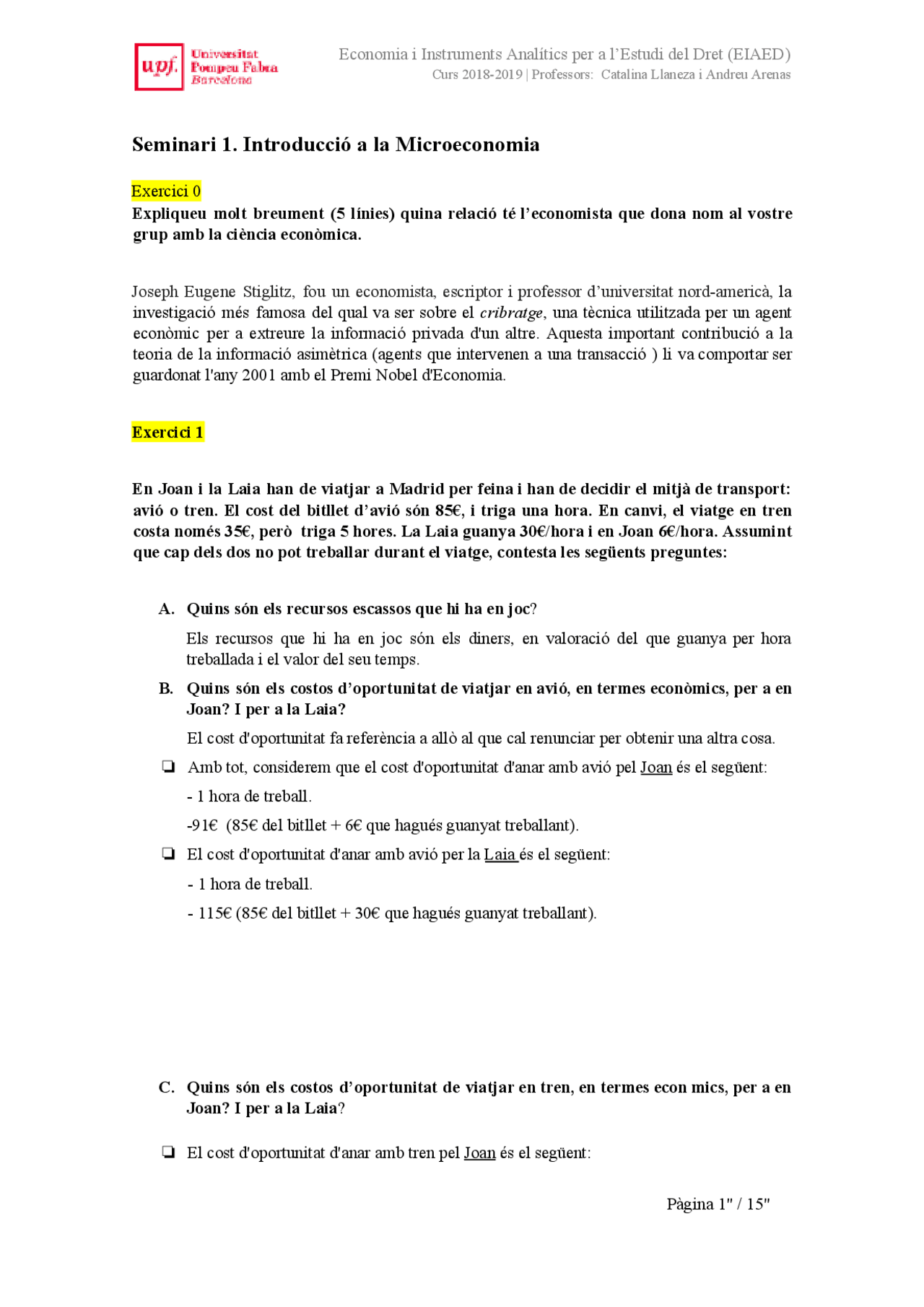 Seminari 1 Economia Docsity