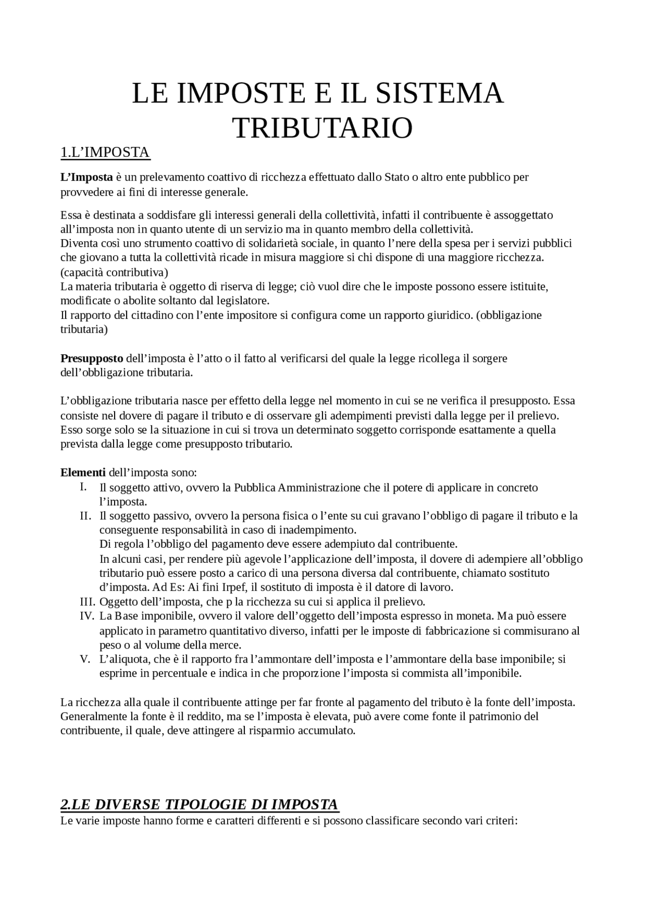Le Imposte E Il Sistema Tributario Docsity