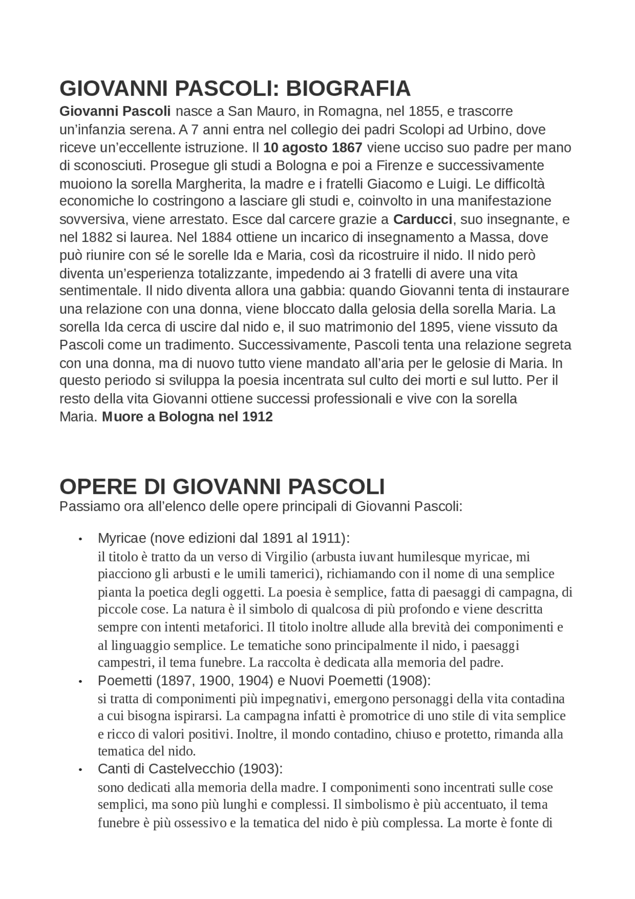 Pascoli Vita E Pensiero Docsity