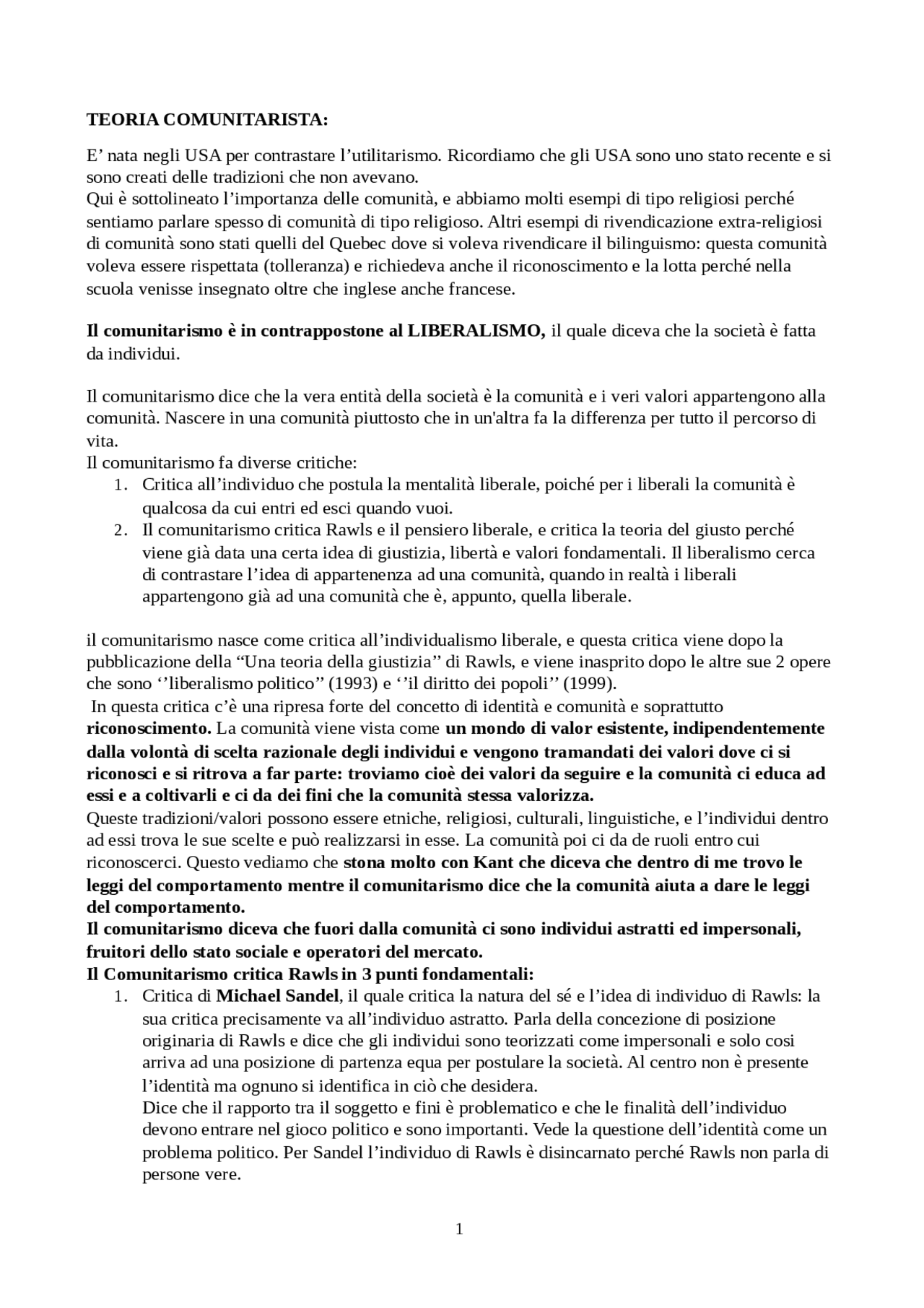 Appunti Di Etica Pubblica Sul Comunitarismo Docsity