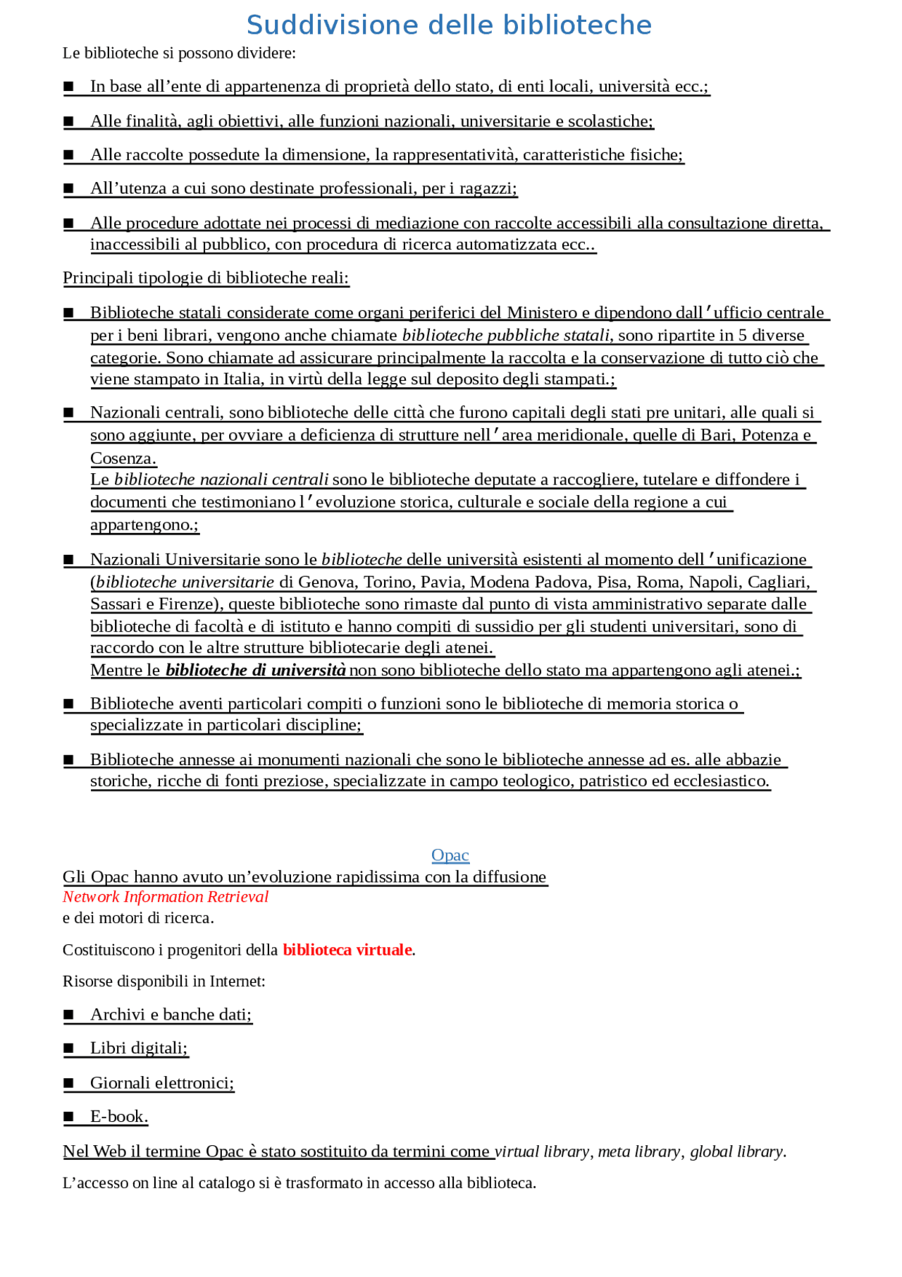 Principi Di Biblioteconomia Docsity