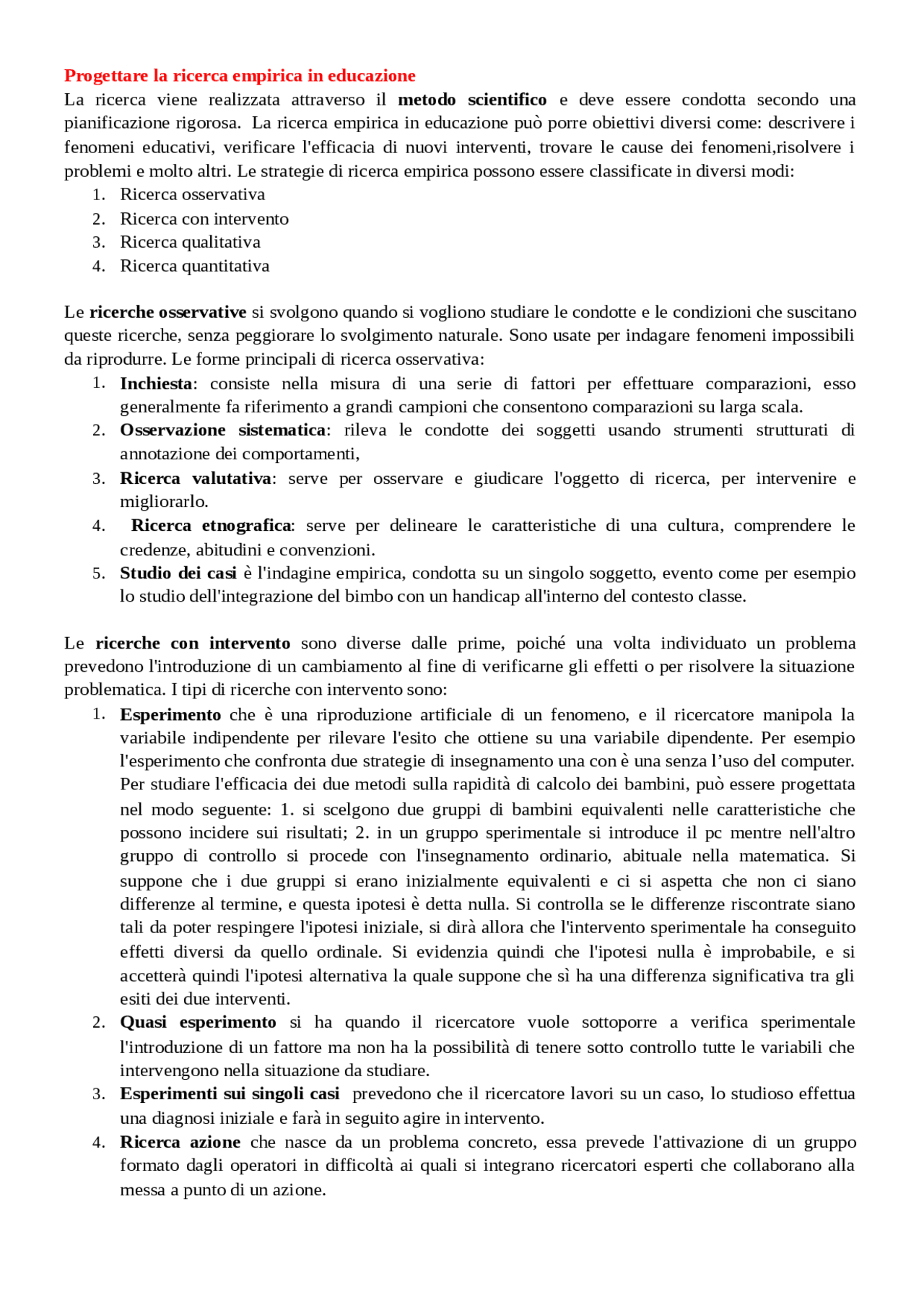 Progettare La Ricerca Empirica In Educazione Docsity