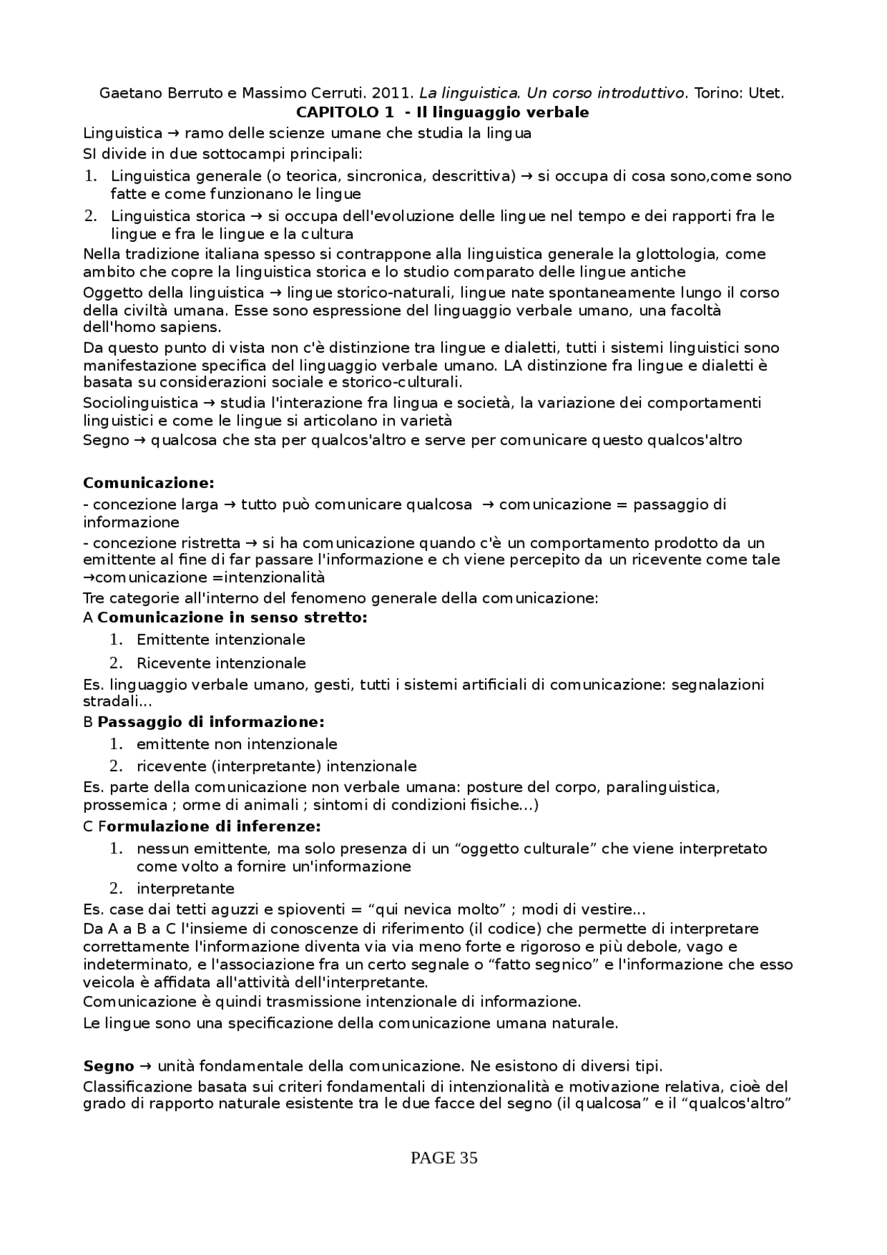 Riassunto Manuale Di Linguistica Generale Docsity