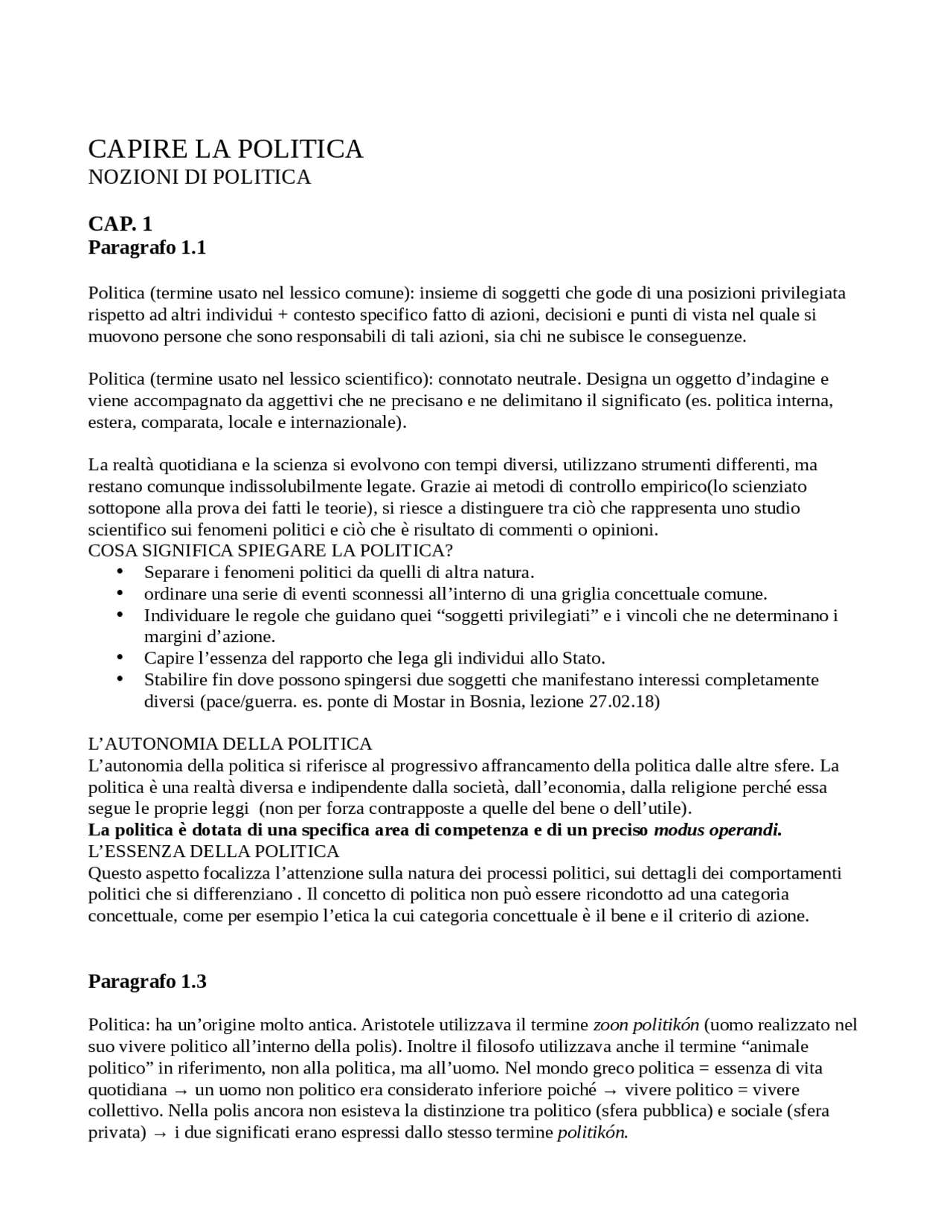 Riassunto Scienze Politiche Docsity