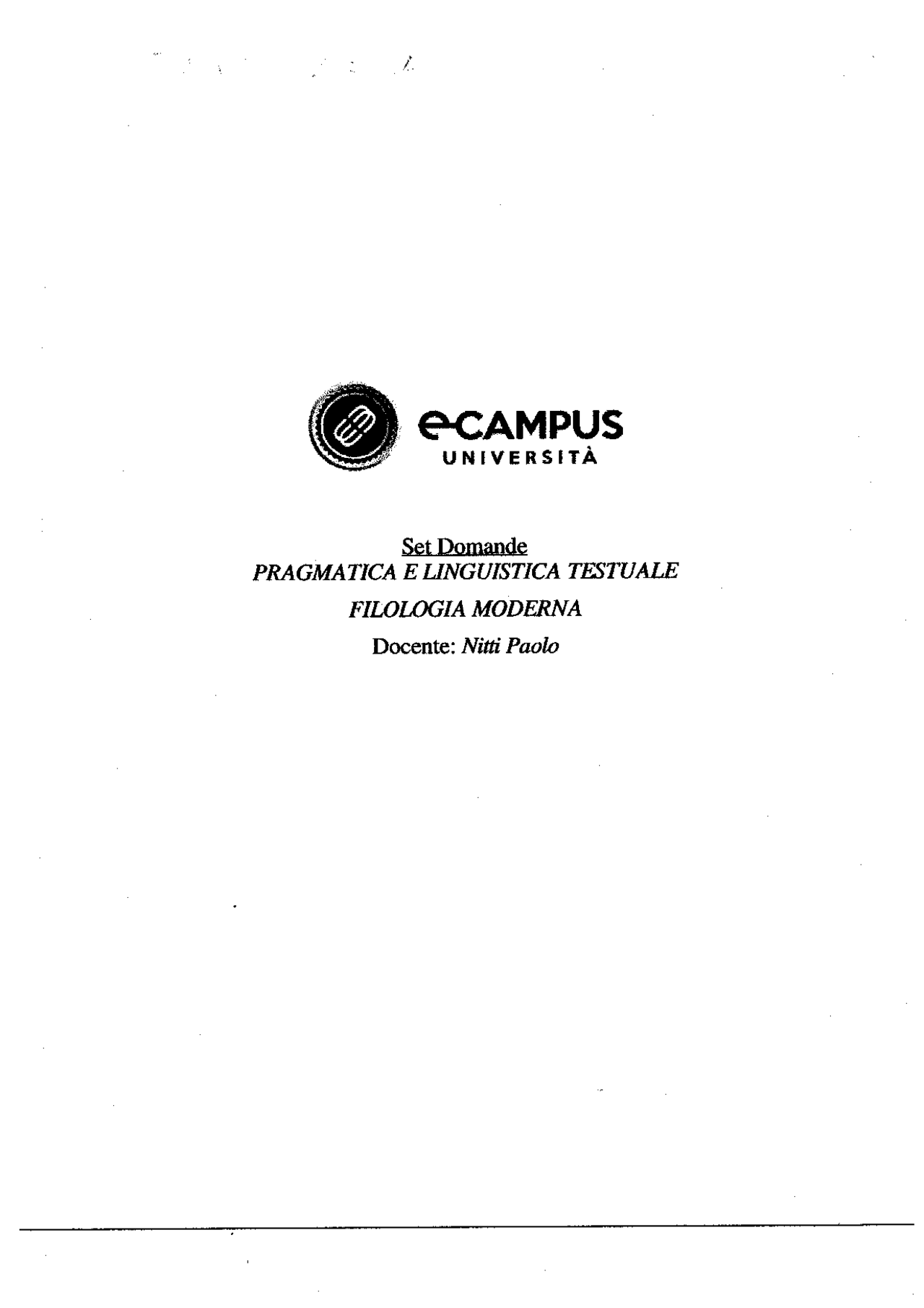 Paniere Con Risposte Di Pragmatica E Linguistica Testuale Prof Nitti