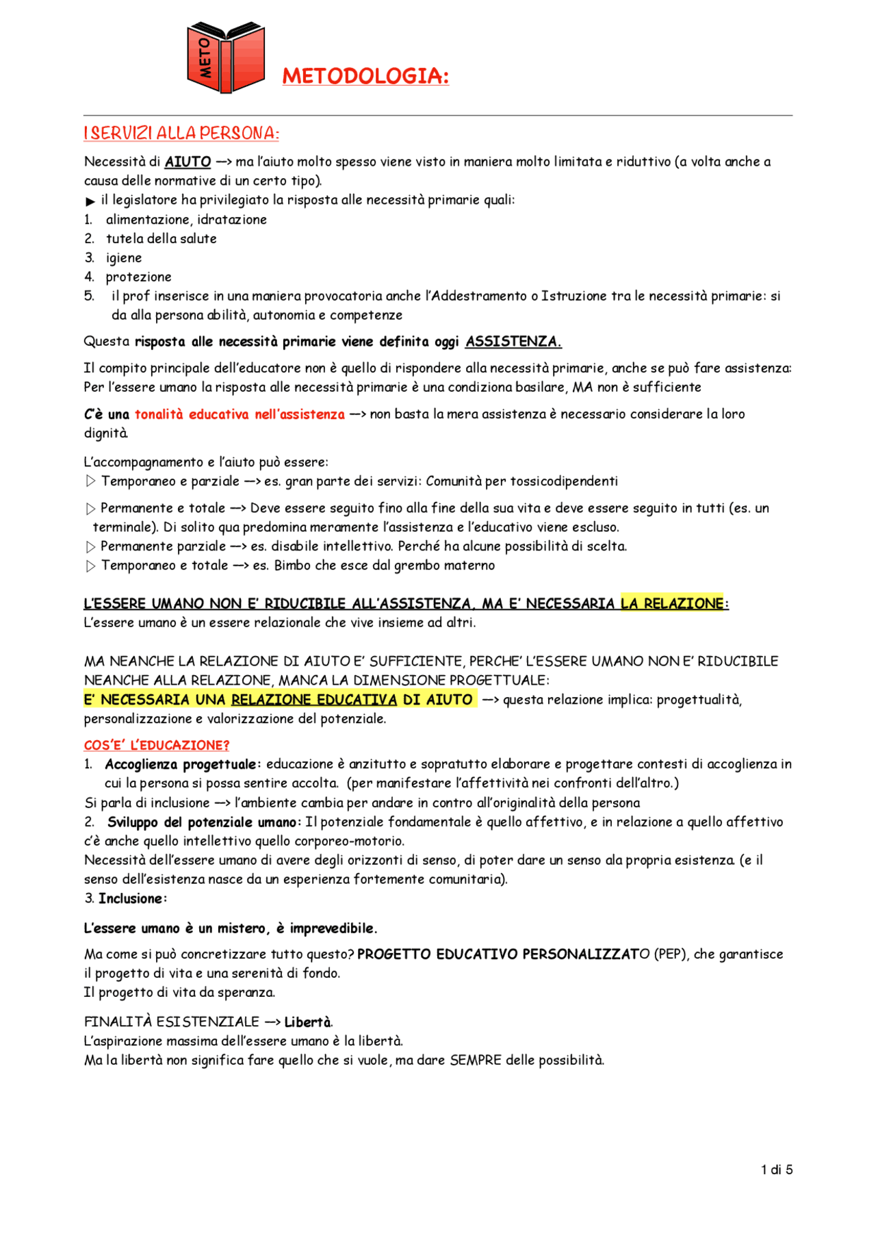 Metodologia Delle Attivita Formative E Speciali Docsity