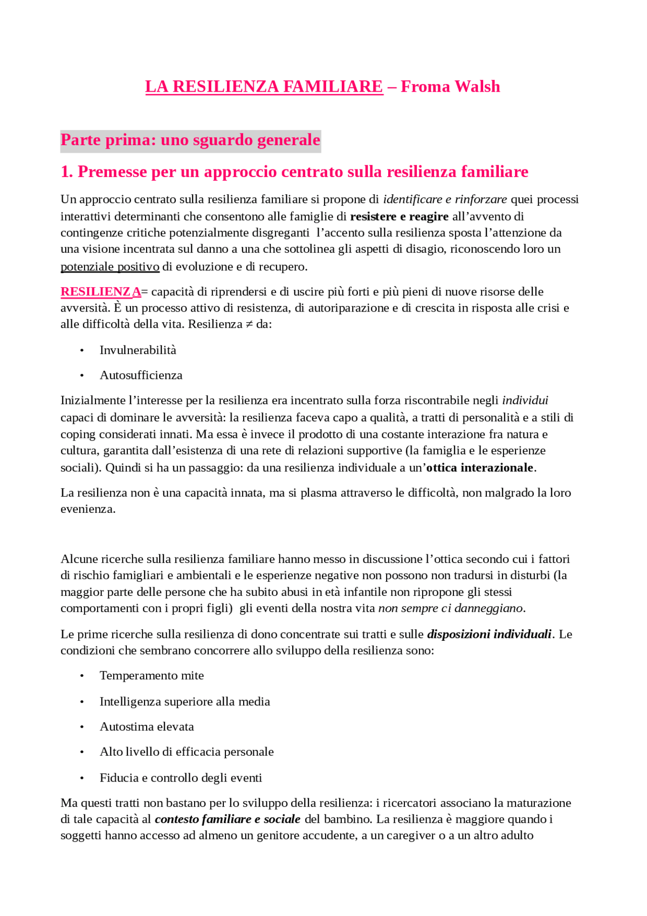 La resilienza familiare - Froma Walsh | Sintesi del corso di Psicologia ...