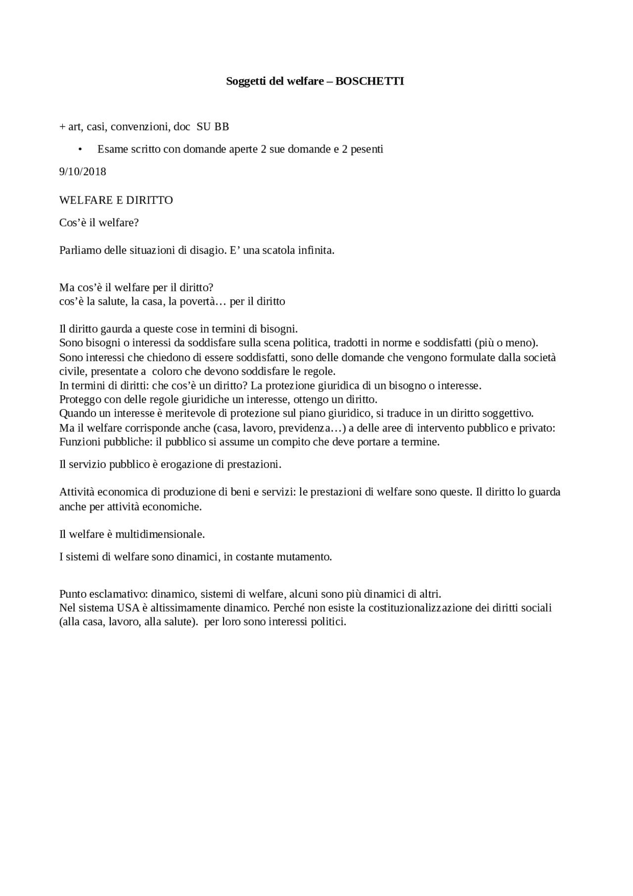 Appunti Soggetti Welfare Profssa Boschetti Docsity