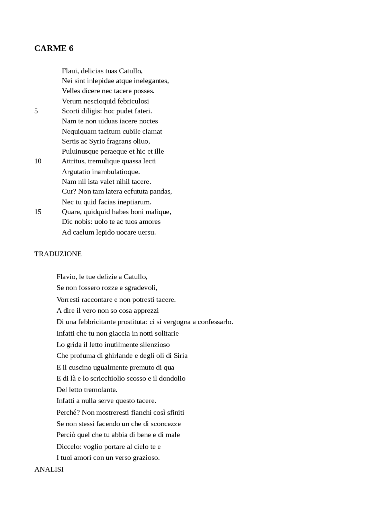 Catullo Traduzione e analisi CARME 6 | Traduzioni di Letteratura latina ...