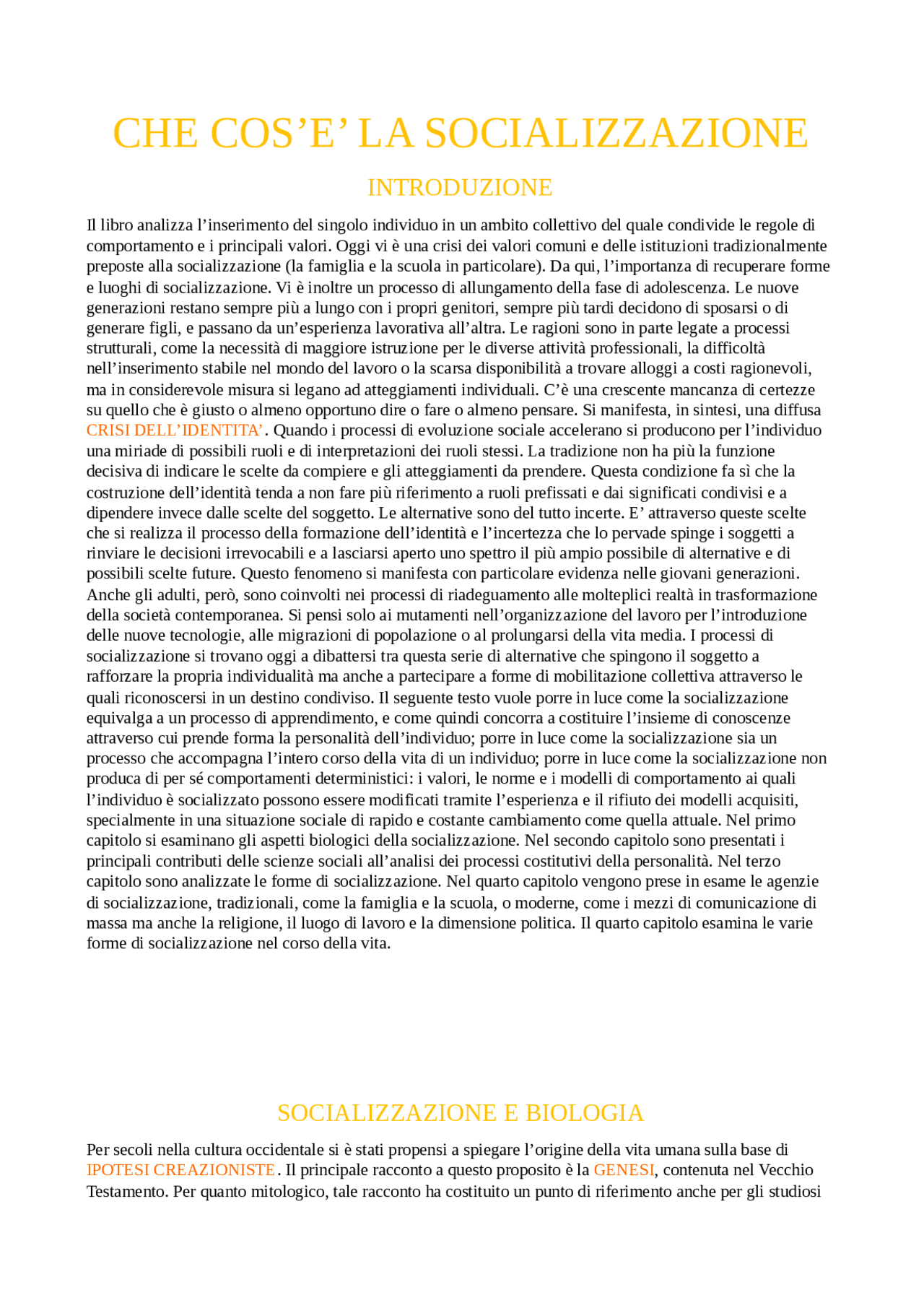 Che cos'è la socializzazione - Docsity