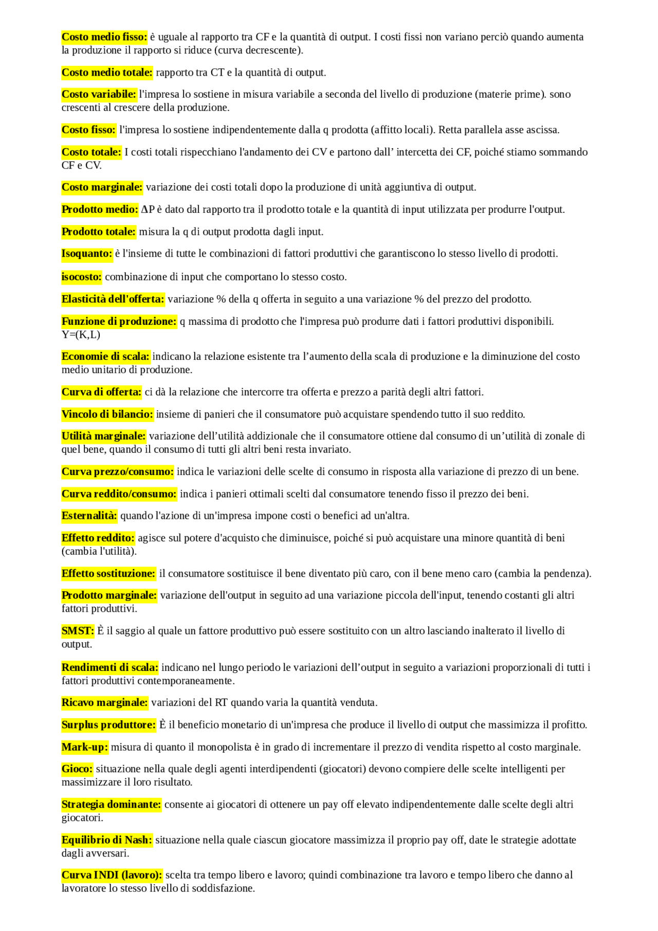 Database Definizioni Principali Microeconomia Schemi E Mappe