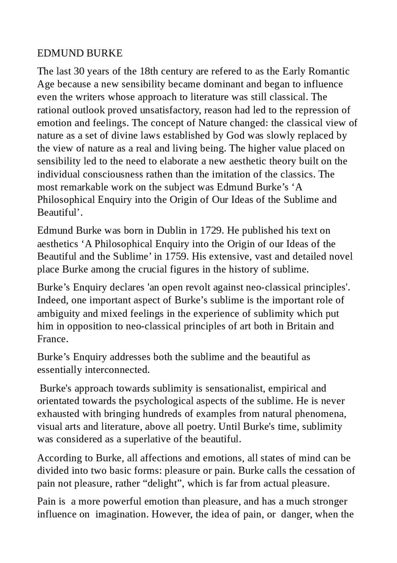 Edmund Burke Sublime E Bellezza Docsity