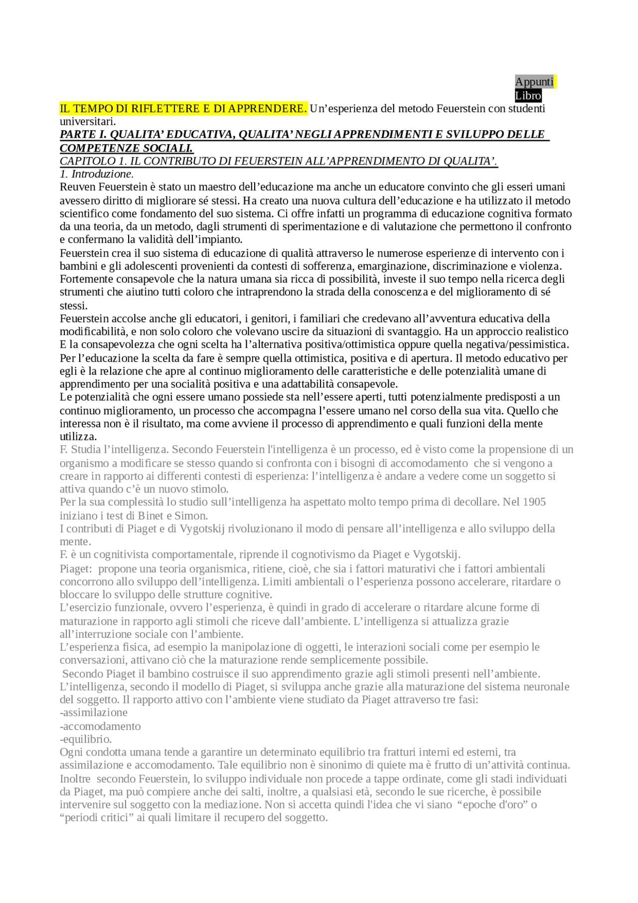 Riassunto Primi Due Capitoli Il Tempo Di Riflettere E Di Apprendere