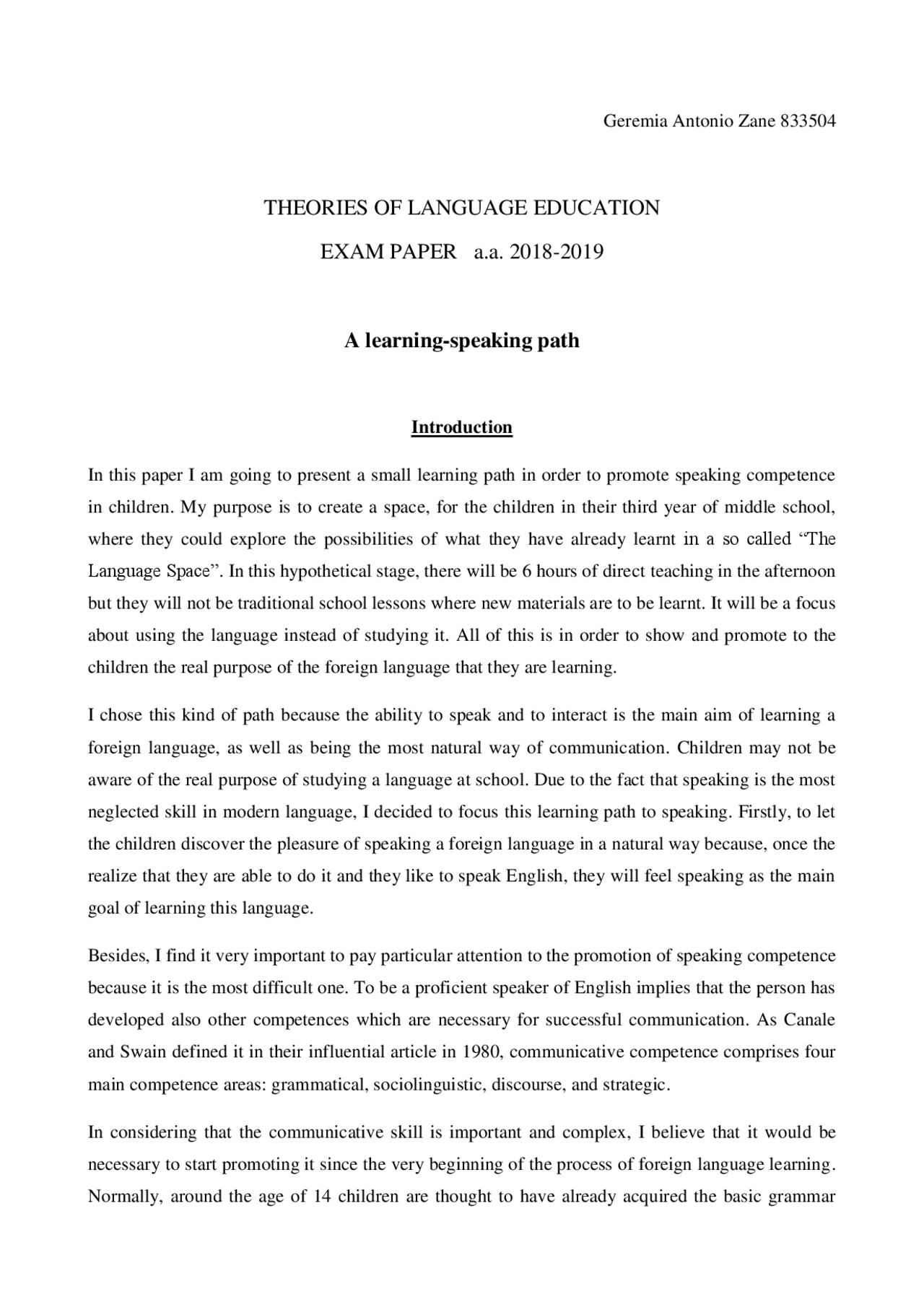 A learning-speaking path - Docsity