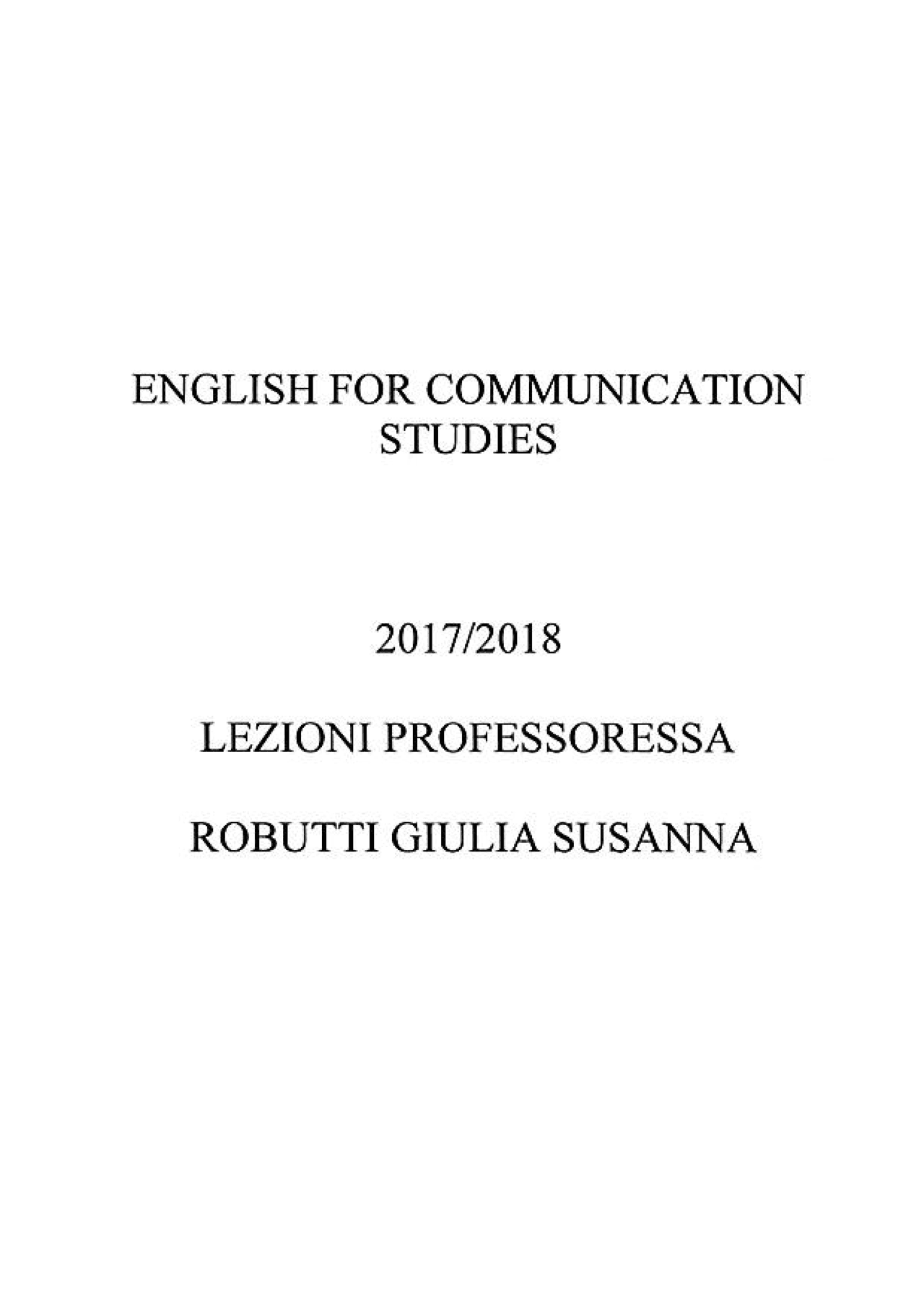 Dispensa di English for Communication Studies - Robutti - Docsity