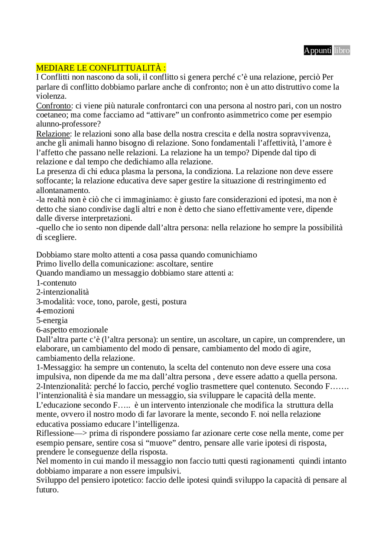 Mediare Le Conflittualità” E La Grammatica Dei Conflitti” Docsity