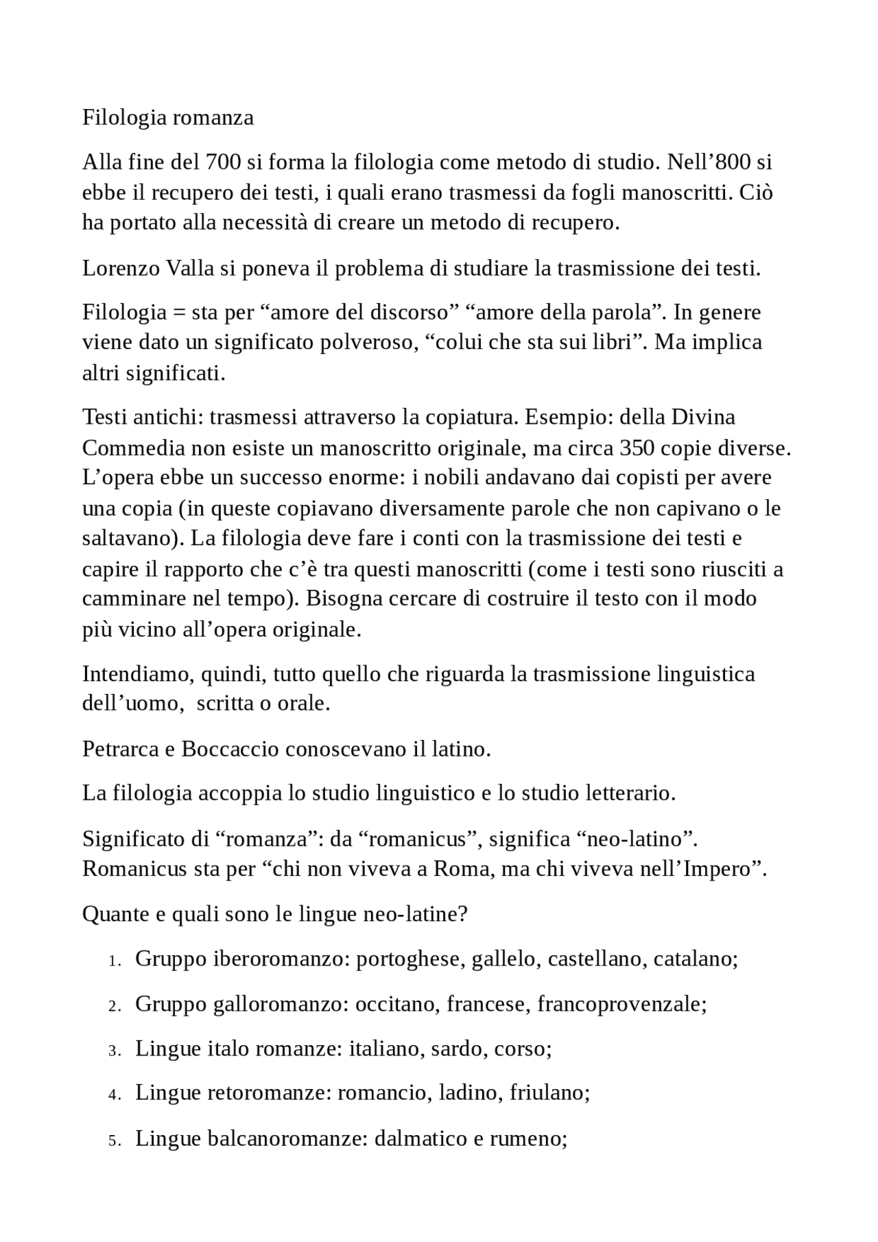 Filologia Romanza Riassunto Docsity