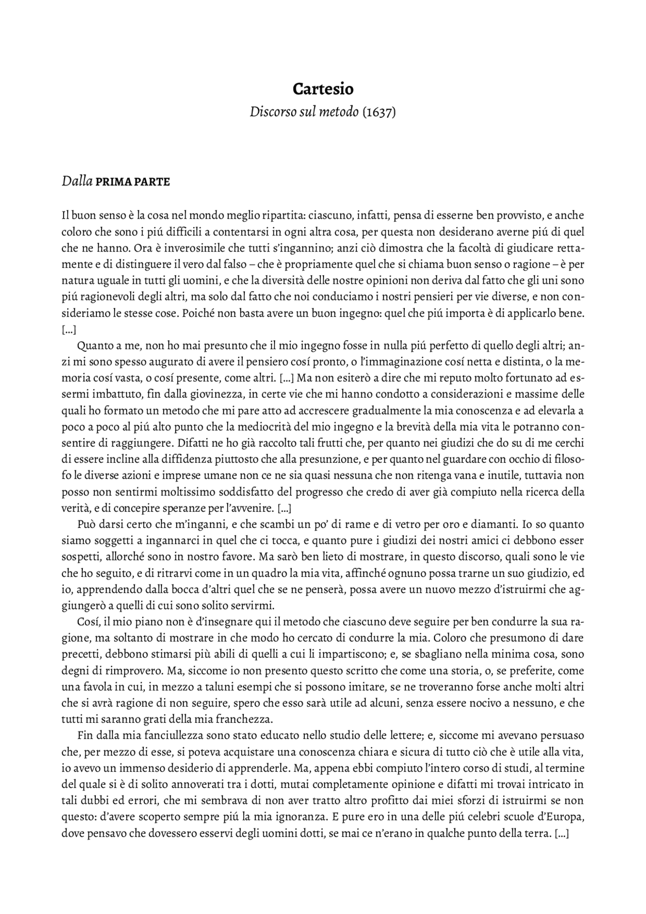 Cartesio Discorso Sul Metodo Docsity