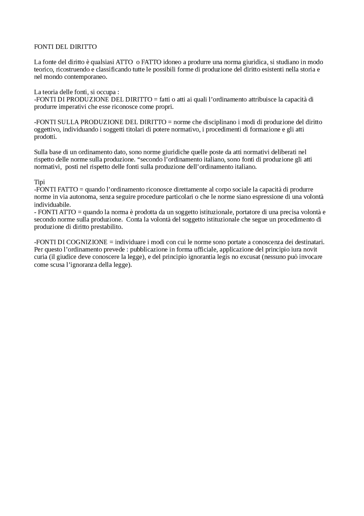 Riassunto Sulle Fonti Del Diritto Docsity
