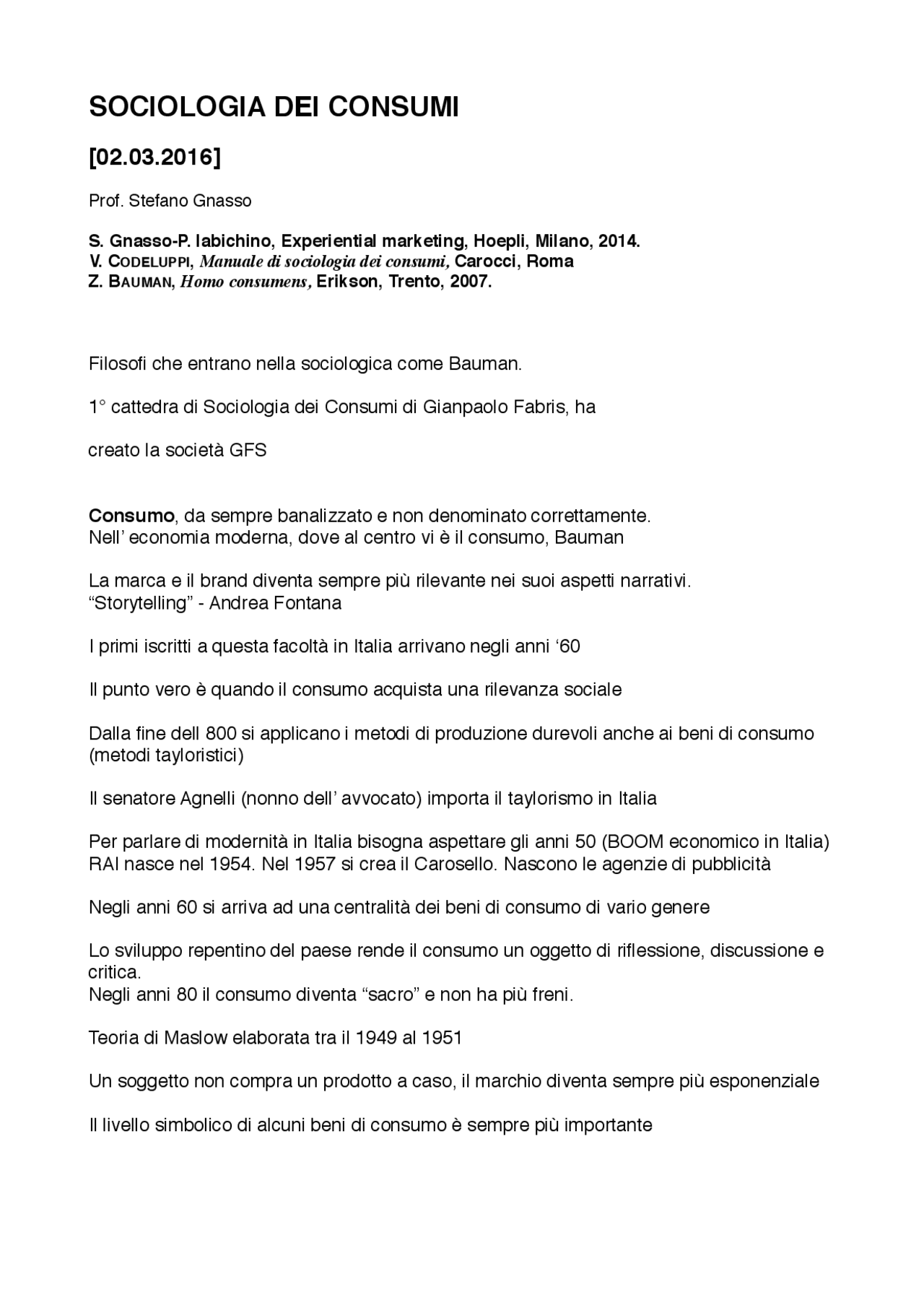Manuale Di Sociologia Dei Consumi Vanni Codeluppi Docsity