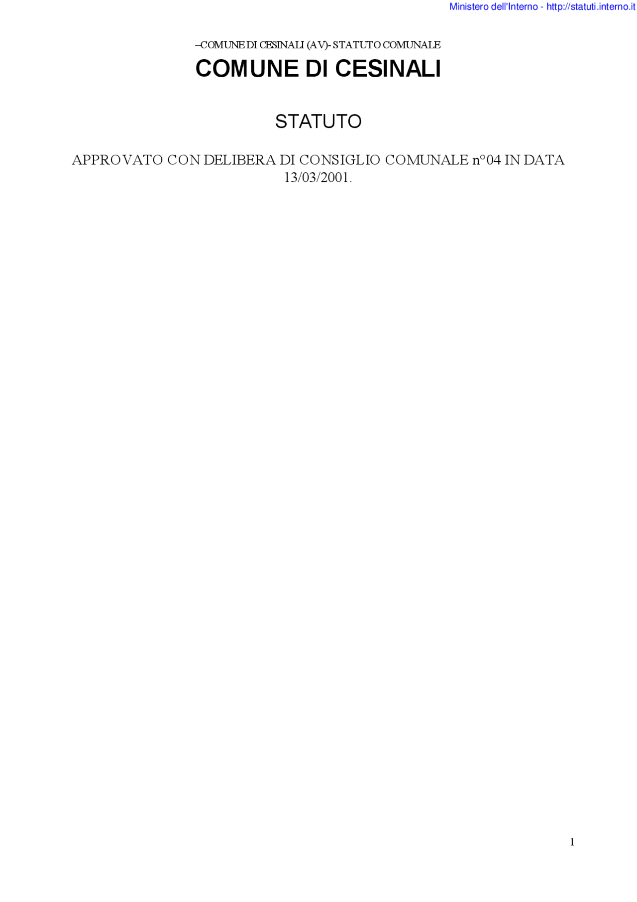 Statuto comunale esempio | Appunti di Diritto | Docsity