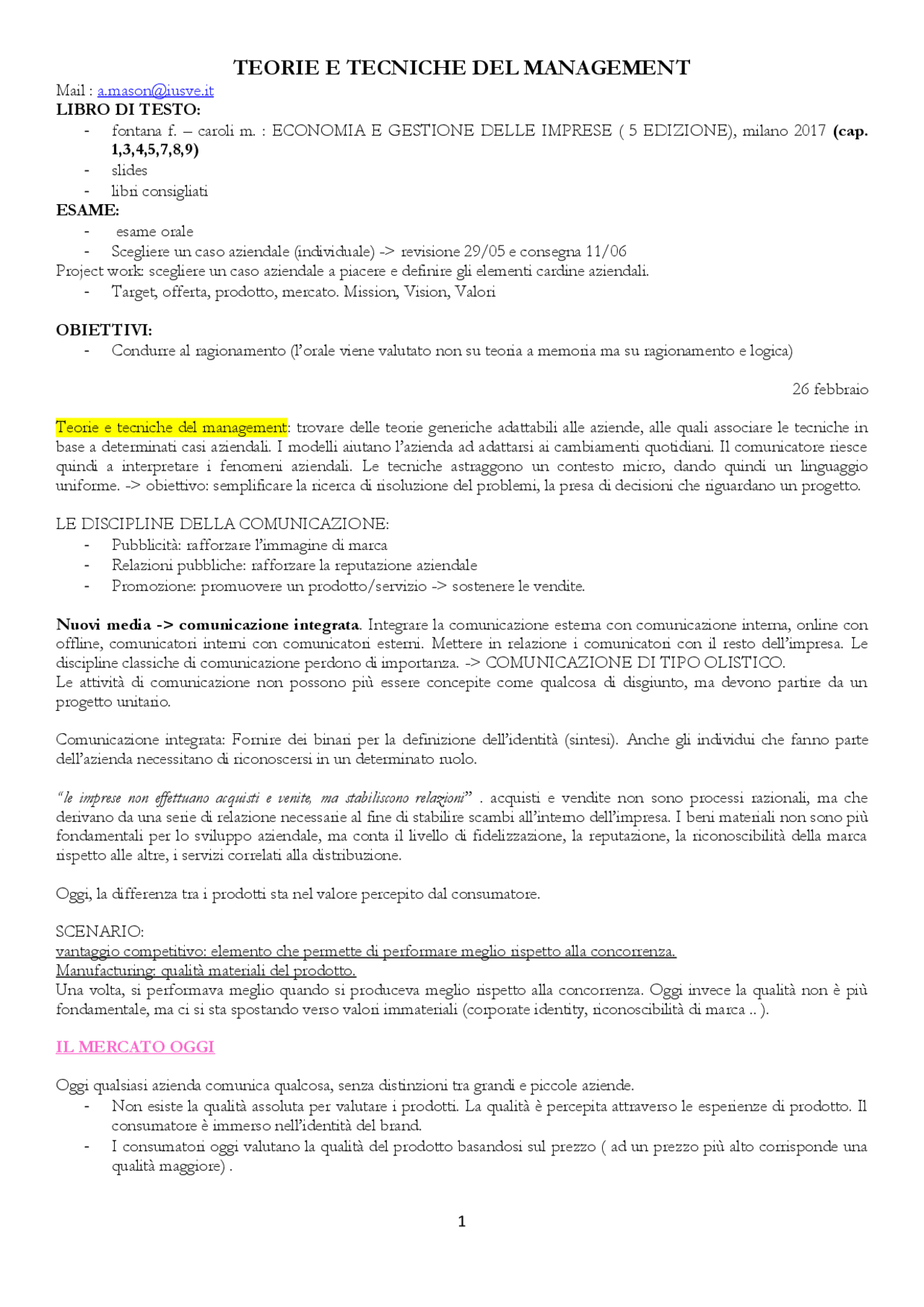Appunti Di Teorie E Tecniche Del Management Docsity