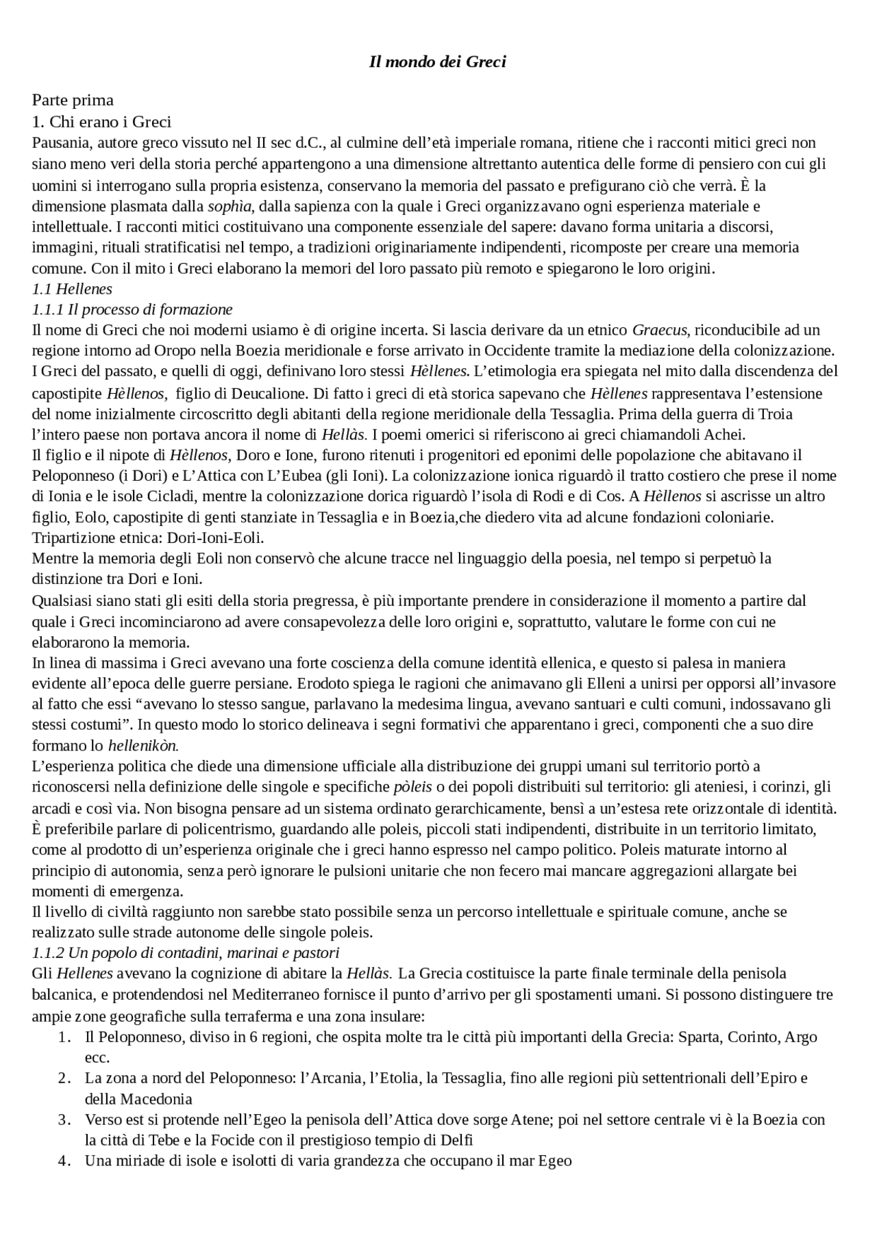 Il Mondo Dei Greci Cavalli Daverio Docsity