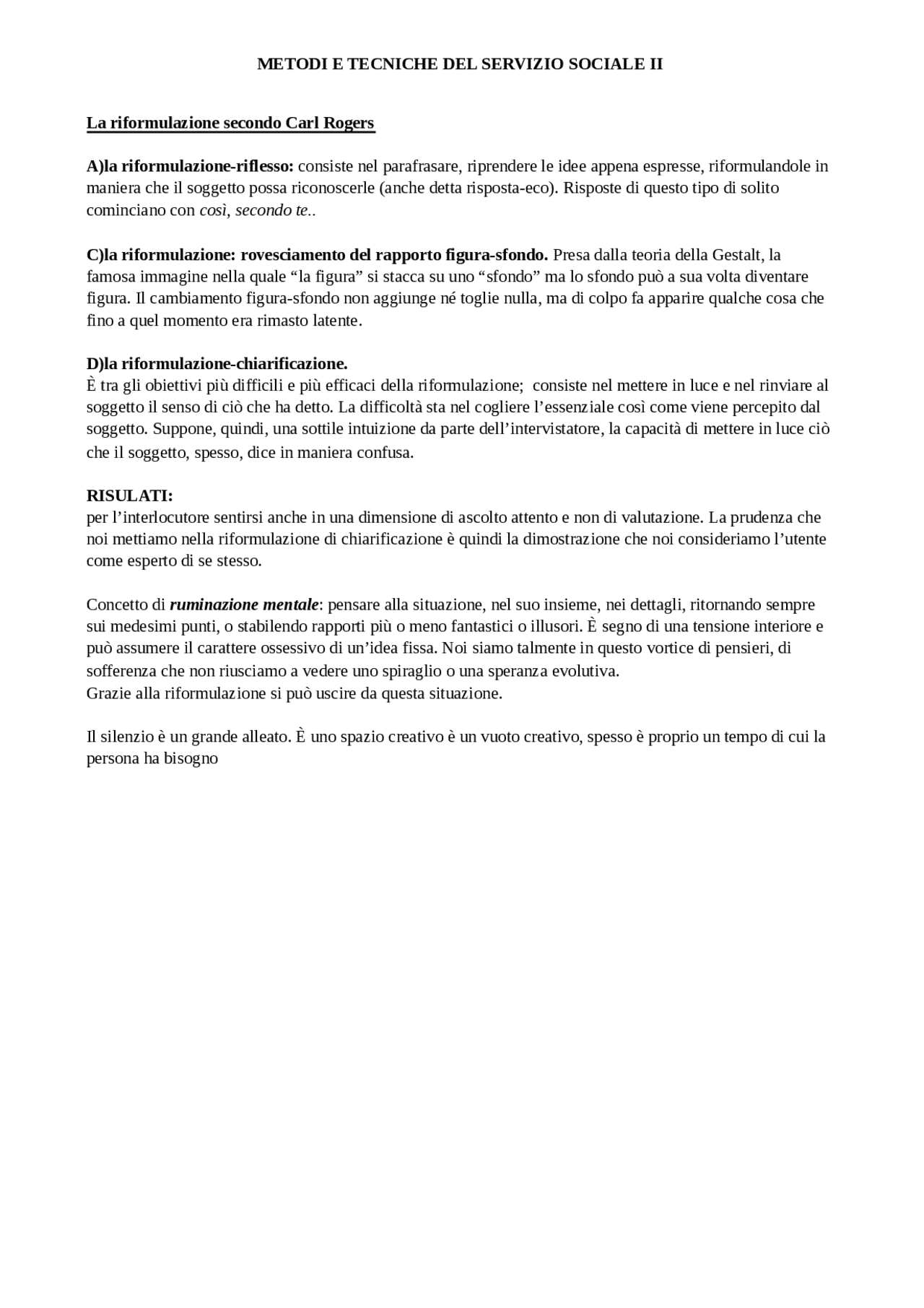 Appunti Metodi E Tecniche Del Servizio Sociale Ii Docsity