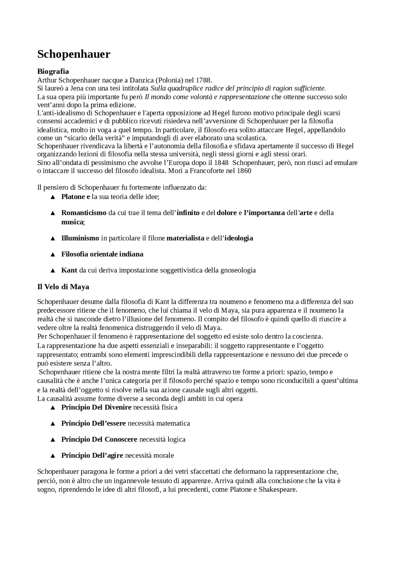 Appunti Schopenhauer Appunti Di Filosofia Docsity
