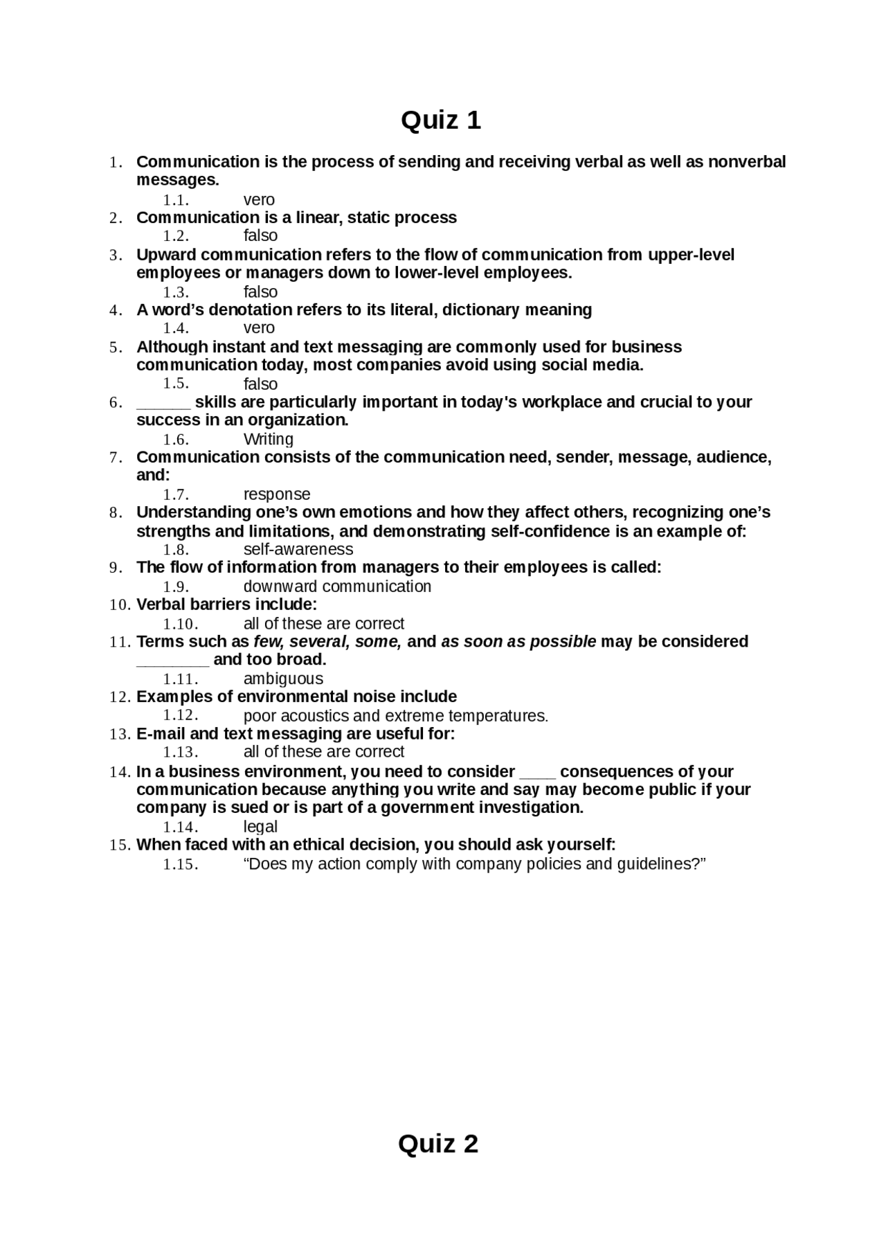 Quizzes written in English quiz scritti in inglese - Docsity