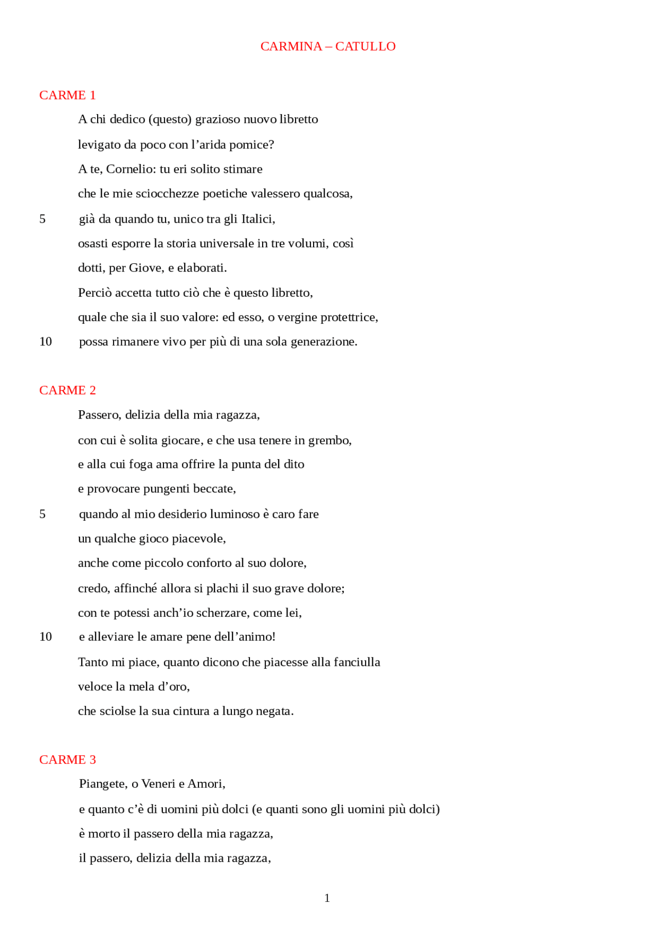Carmina Catullo Traduzione Appunti Di Lingua Latina Docsity