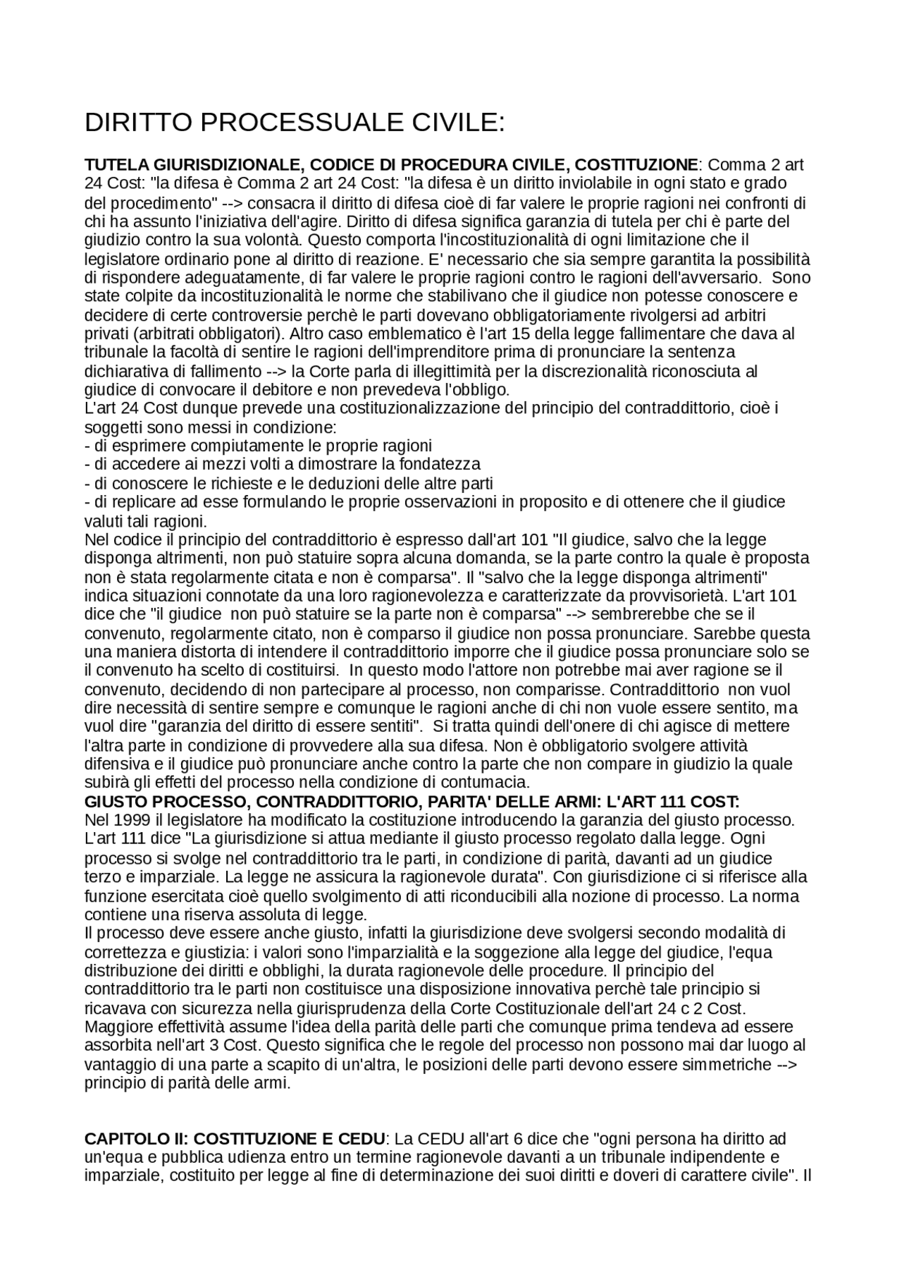 Lineamenti Del Processo Civile Italiano Cap I Ii E Iii Docsity