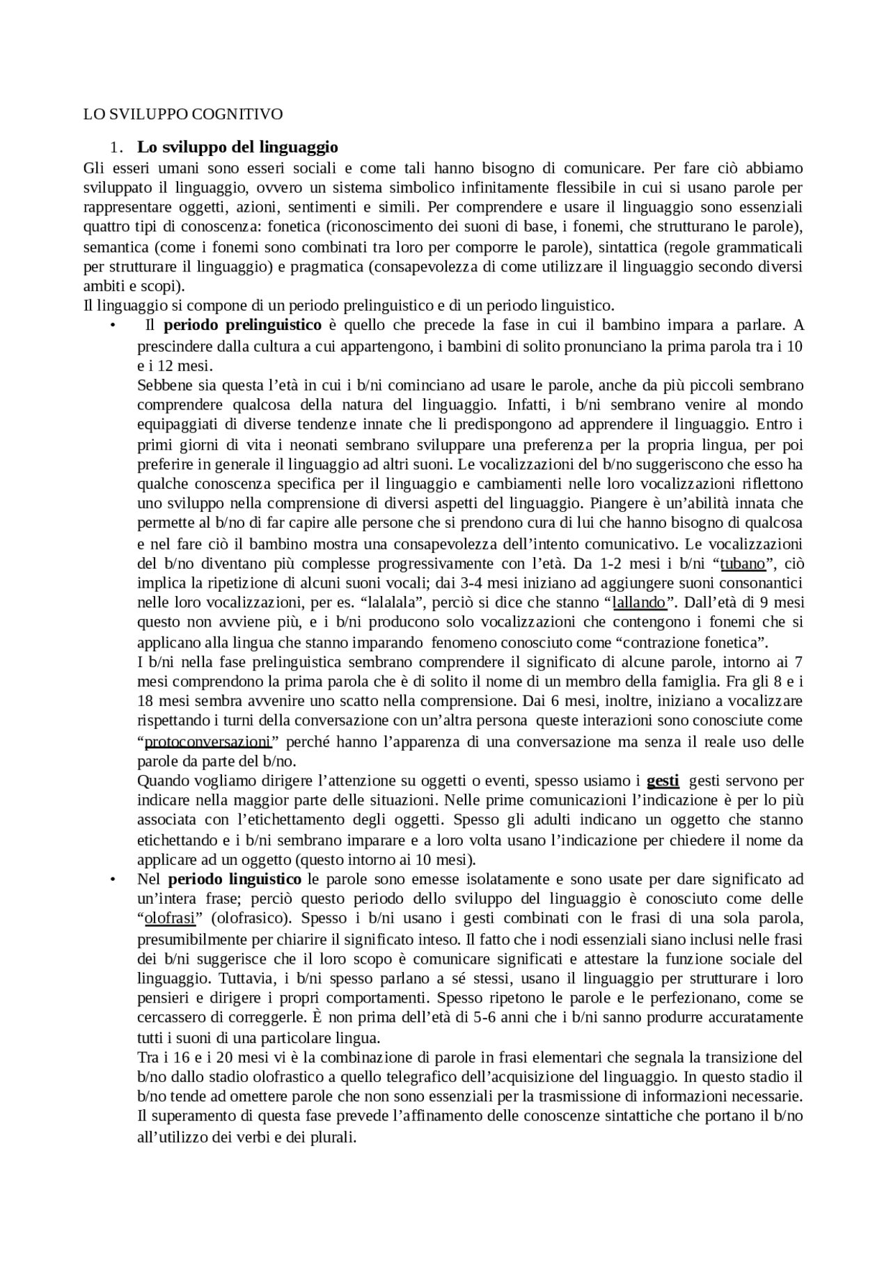 Sviluppo Cognitivo Sapienza Docsity