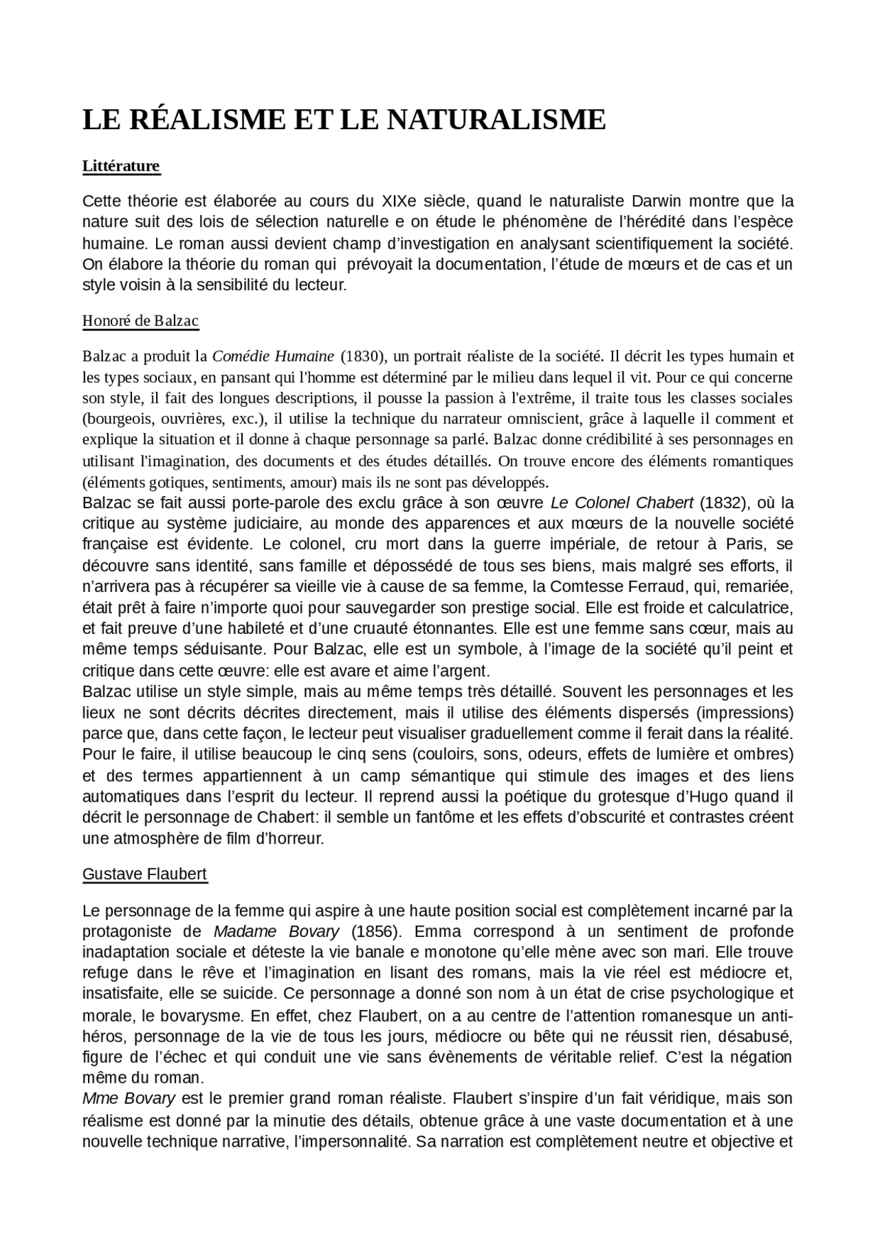 LE RÉALISME ET LE NATURALISME - Docsity