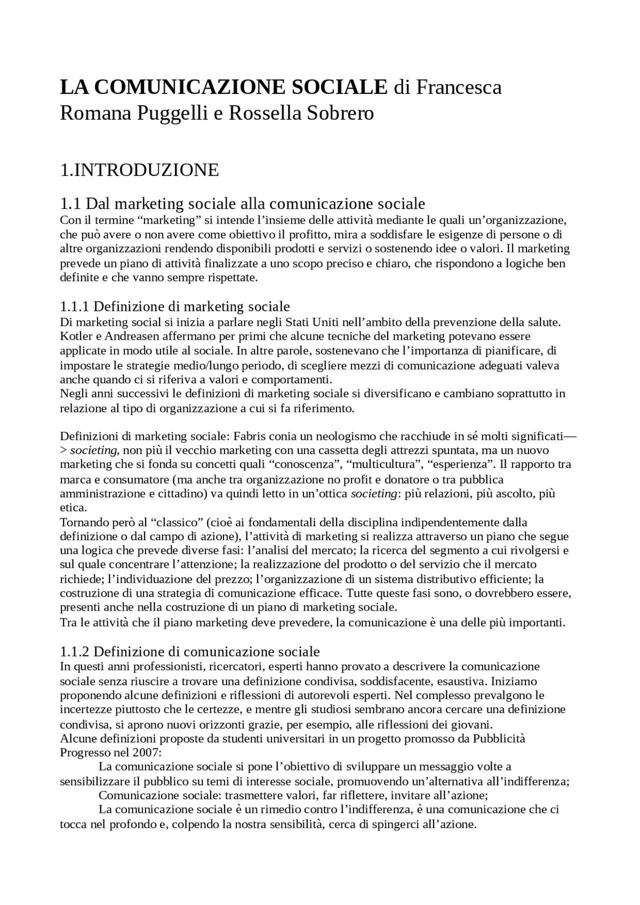 La Comunicazione Sociale Di Puggelli Sobrero No Cap 3 Docsity