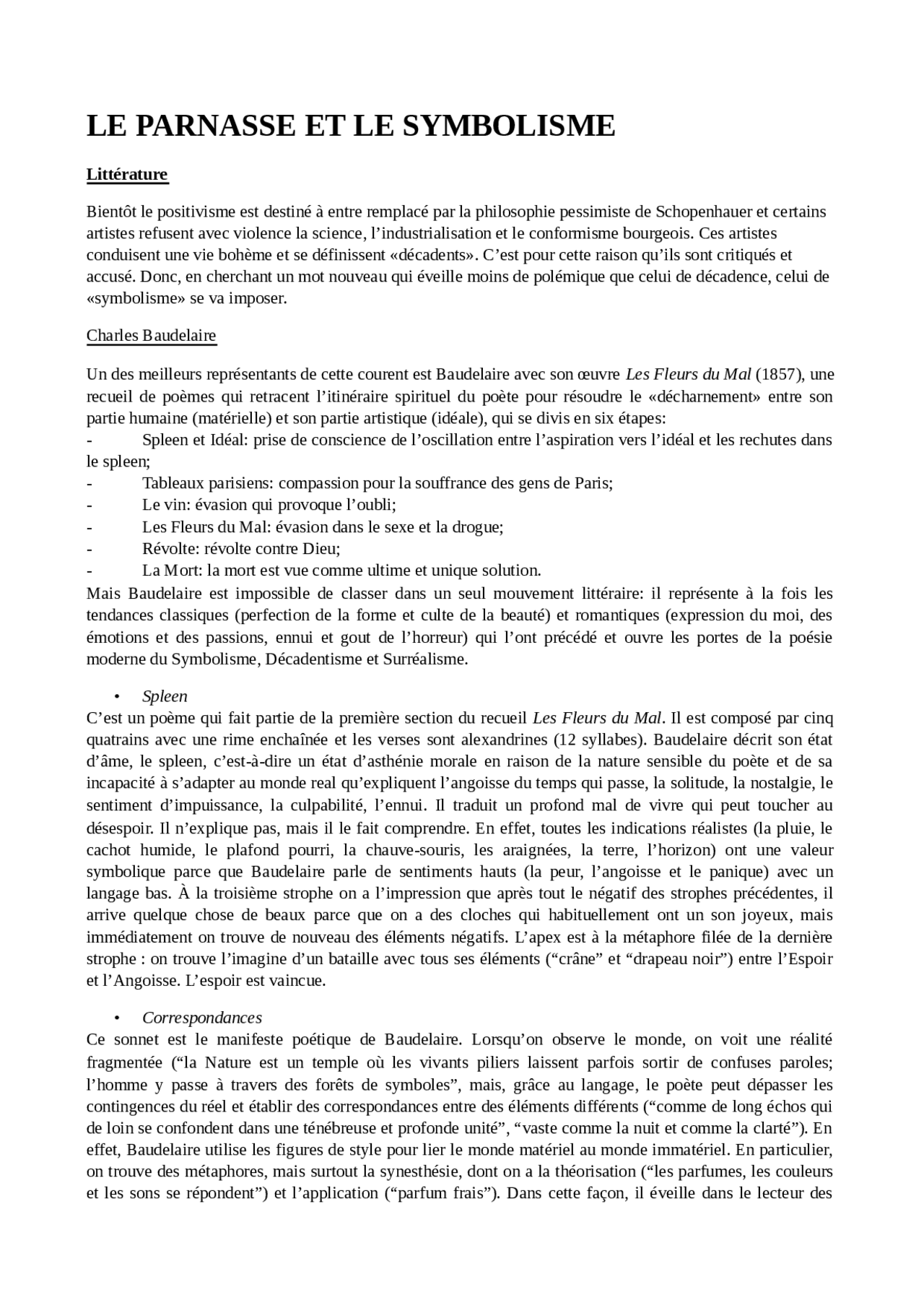 Le Parnasse Et Le Symbolisme Docsity