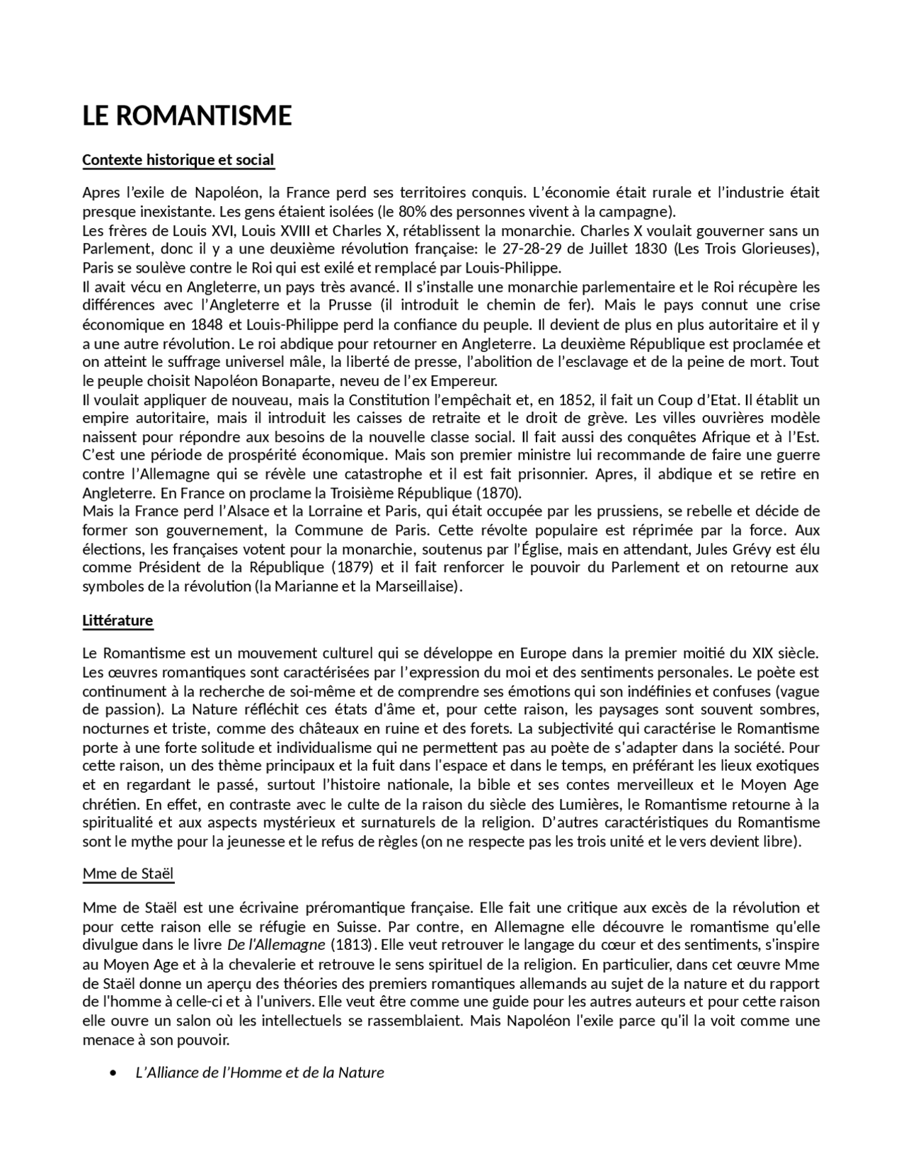 Francese Le Romantisme Docsity