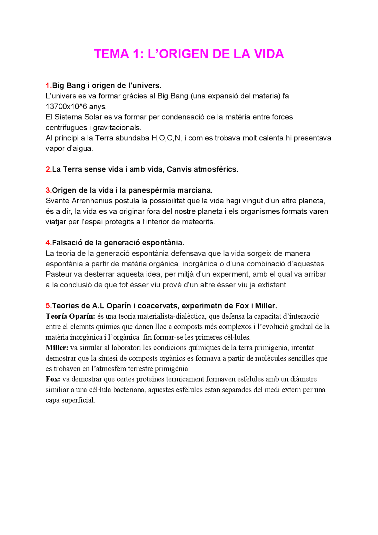 El Origen De La Vida Docsity