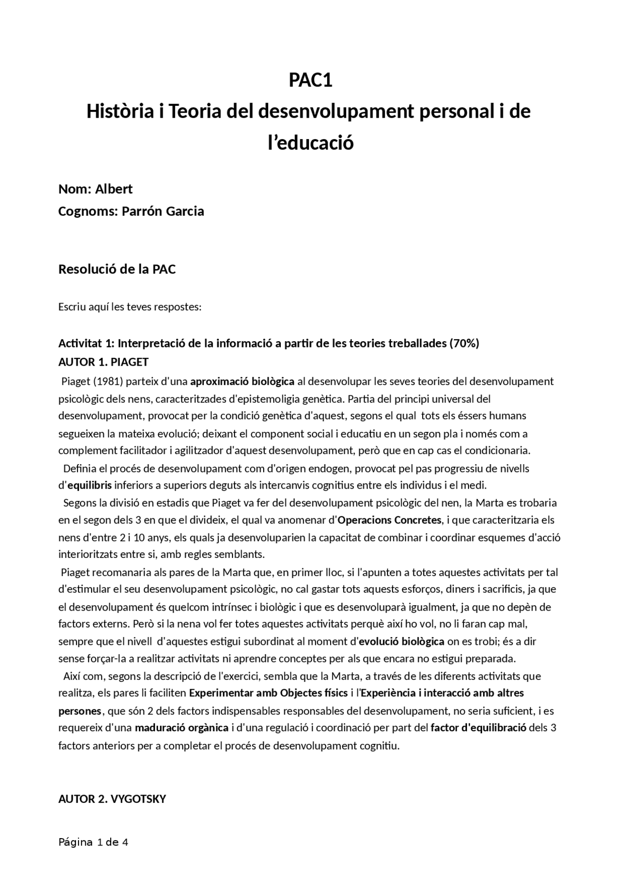 Pac 1 Psicologia Del Desenvolupament Docsity