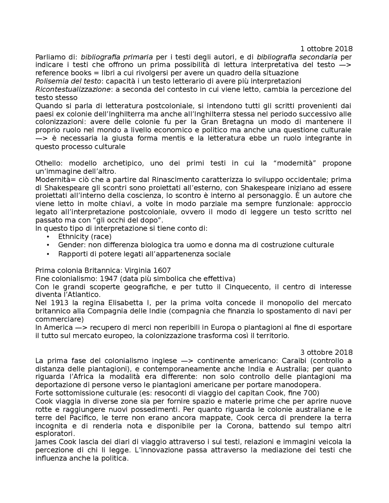 Letteratura inglese post coloniale I - Docsity