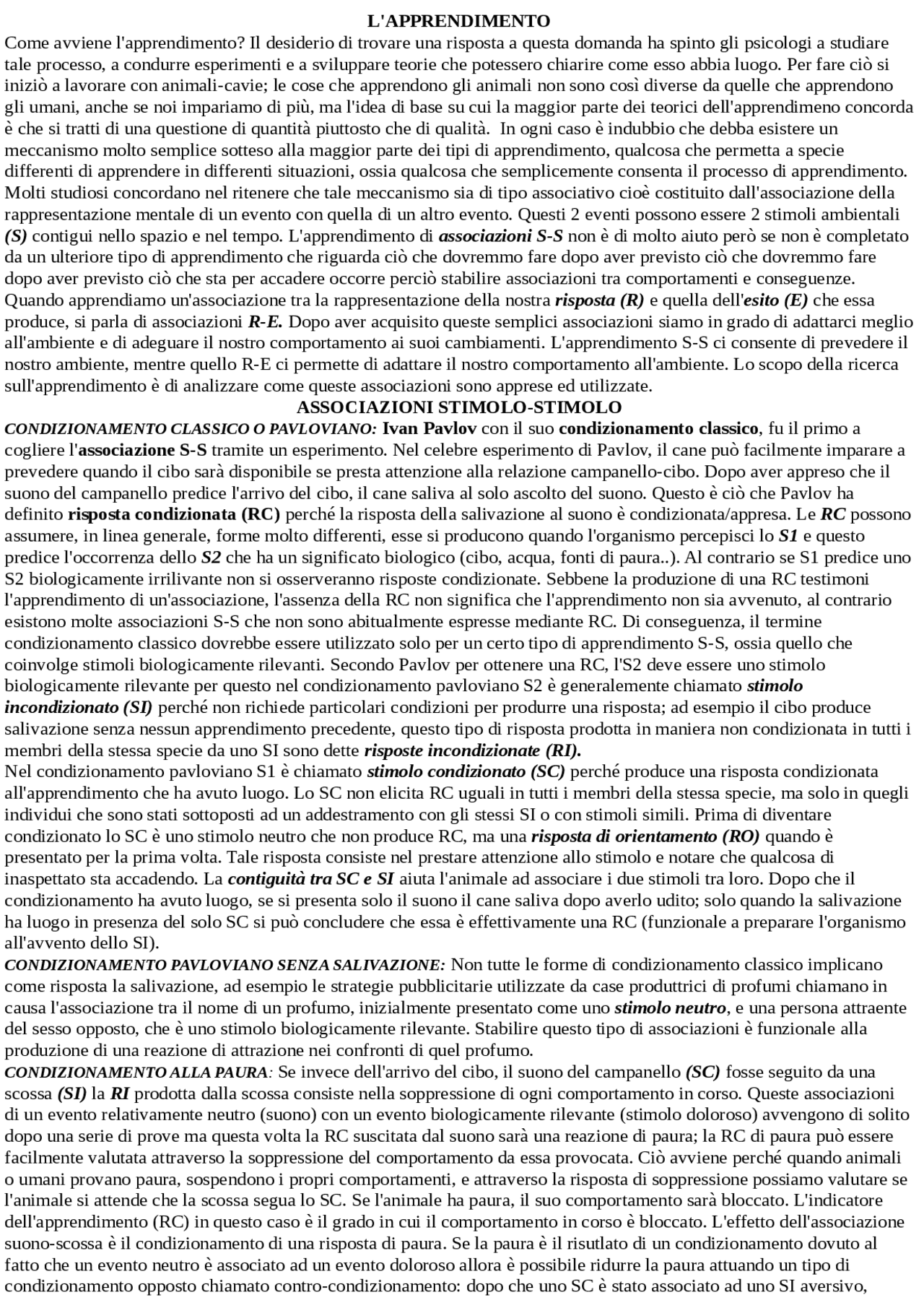 Apprendimento Psicologia Generale Docsity