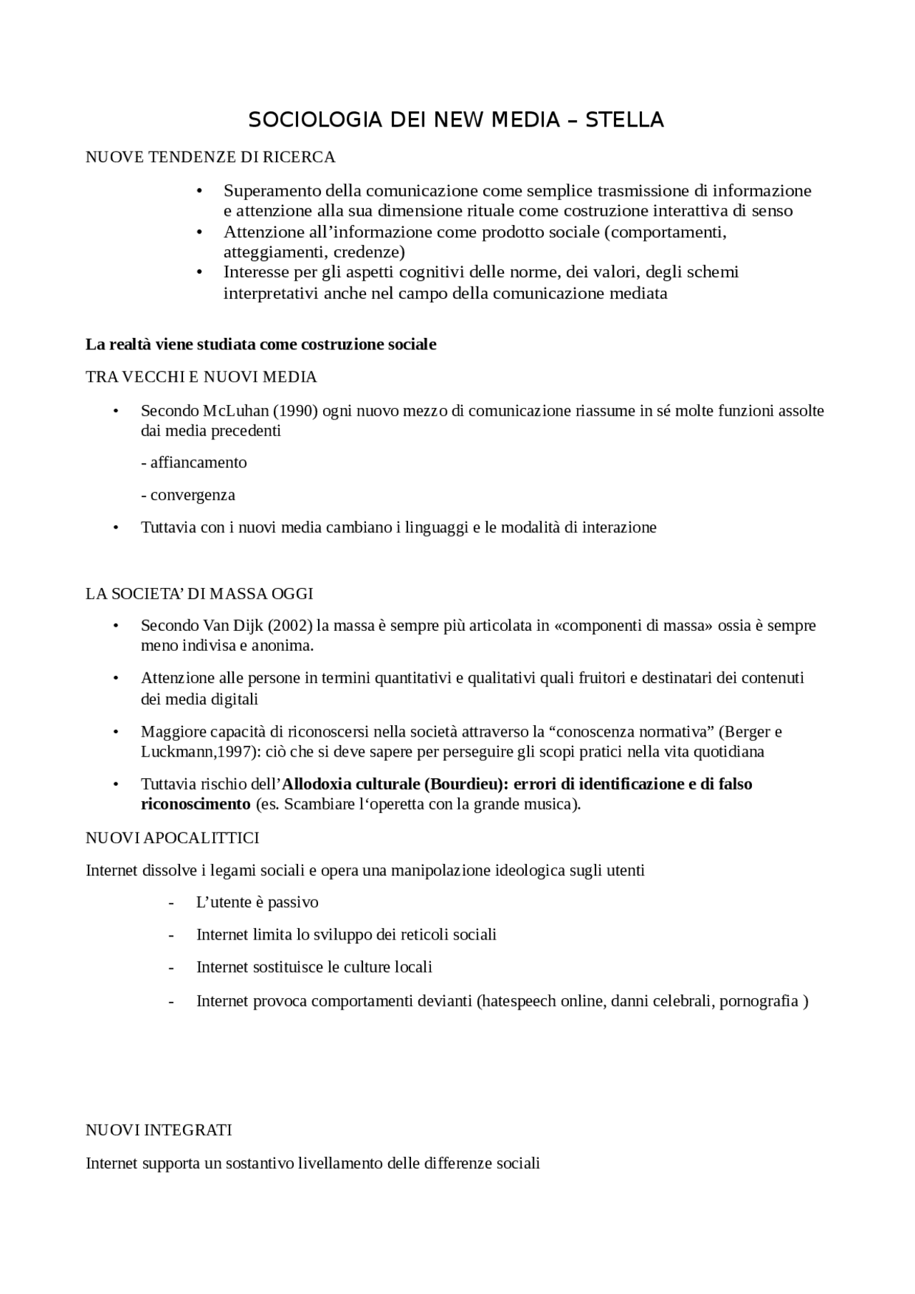 Sociologia Dei New Media Docsity