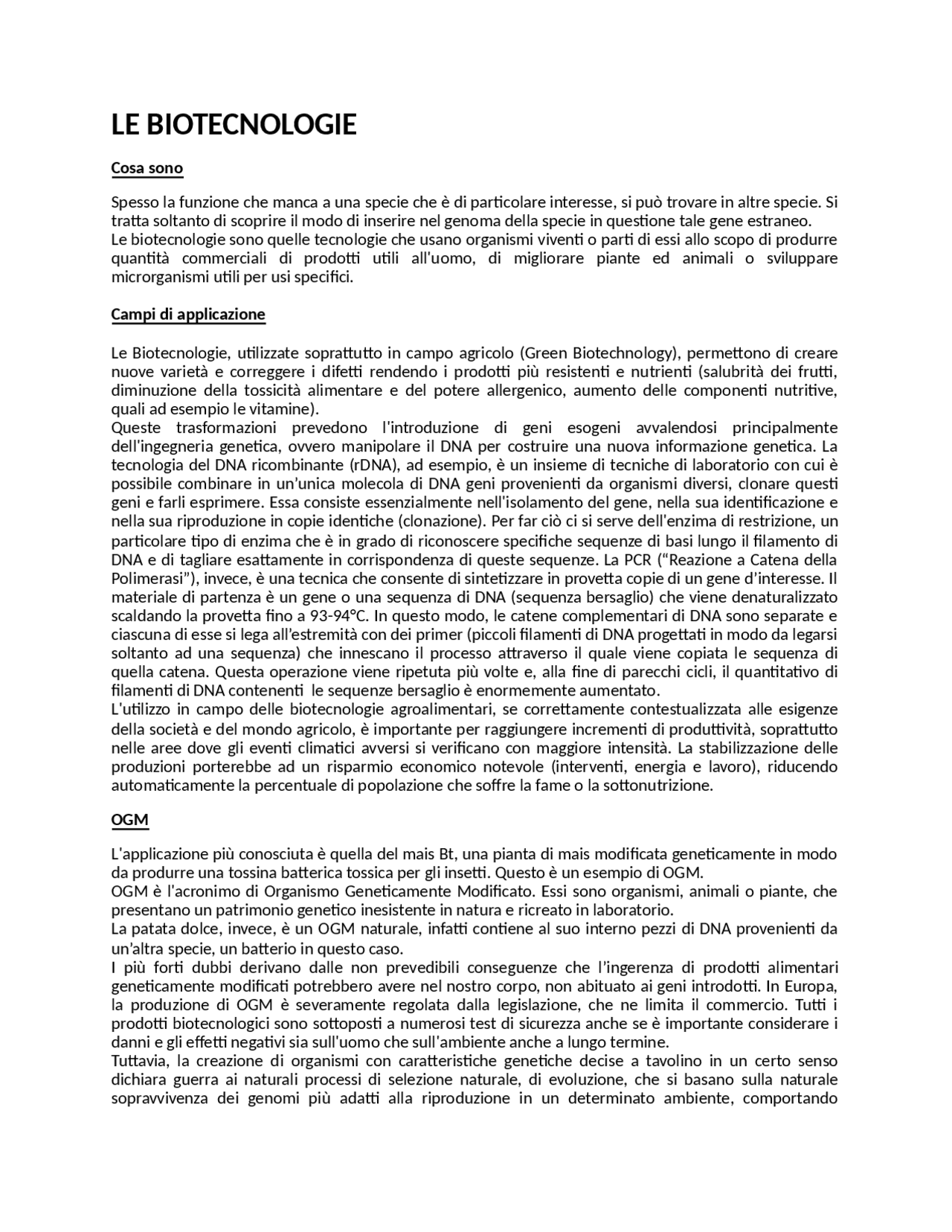 Scienze Le Biotecnologie Sintesi Del Corso Di Biologia Docsity