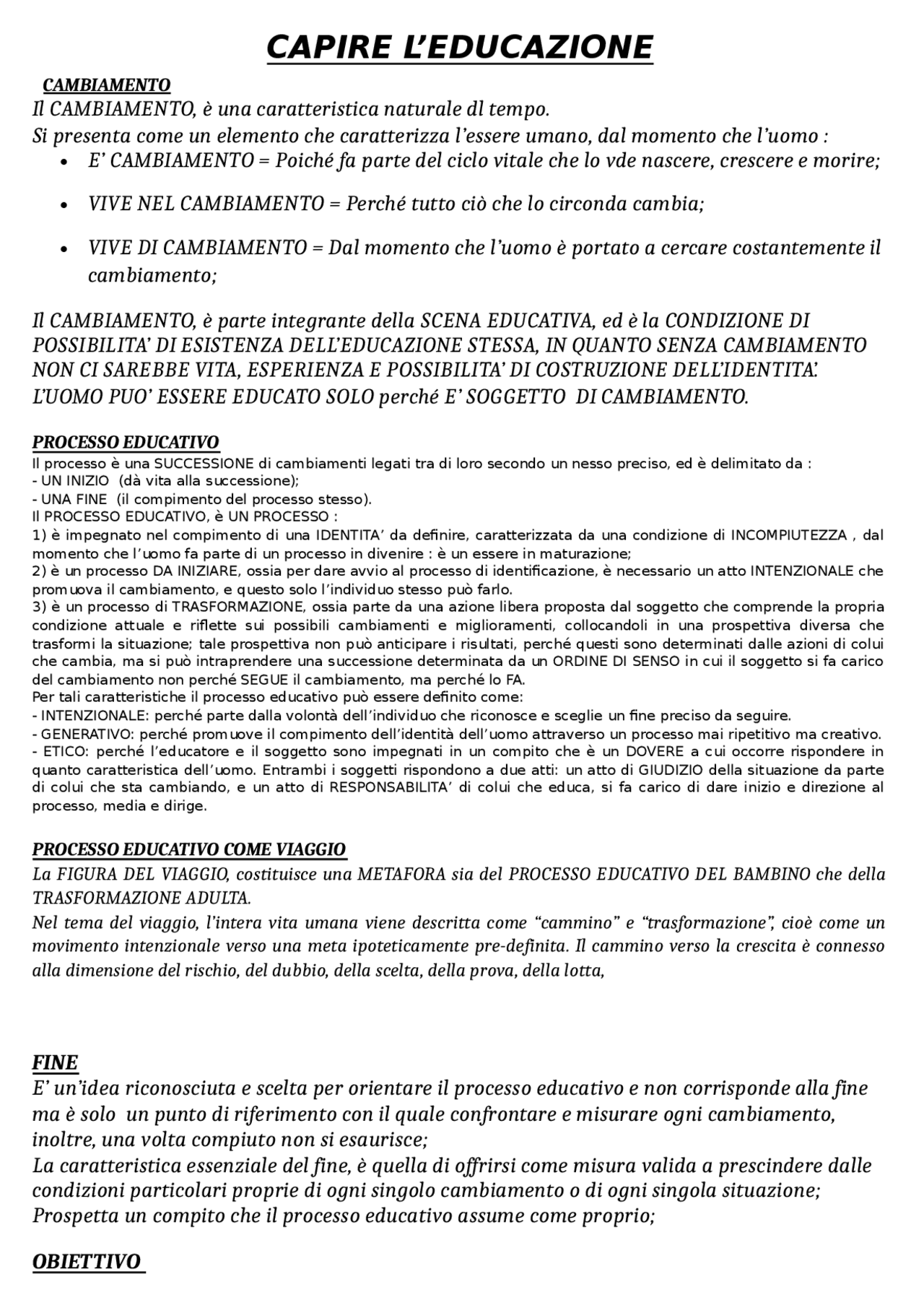 Riassunto Capire Leducazione Docsity