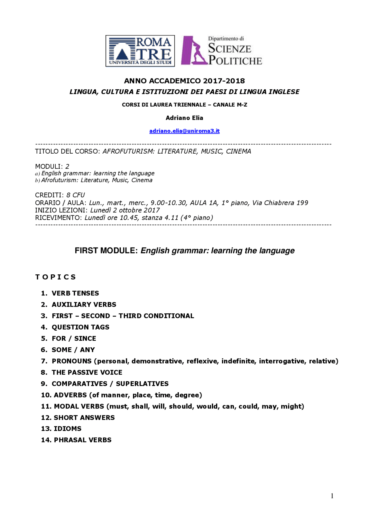 Programma Inglese Elia Docsity