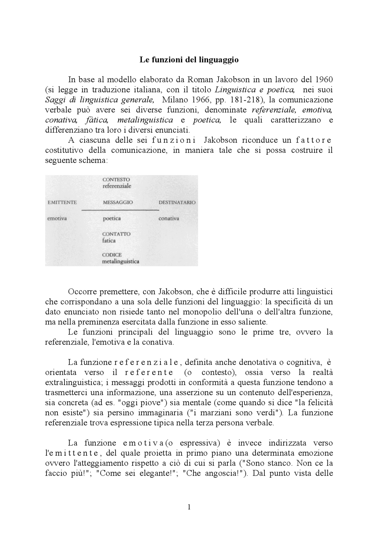 Funzioni Del Linguaggio Secondo Jakobson Dispense Di Linguistica